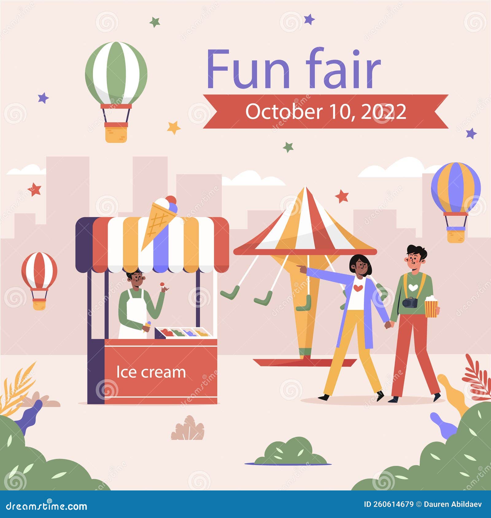 Hand Drawn Fun Fair Post Vector Illustration. Stock Vector ...