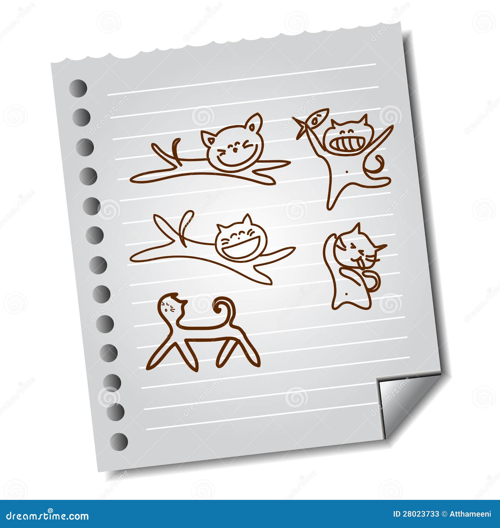 Hand-drawn Funny Cat on Paper Note Stock Illustration - Illustration of ...
