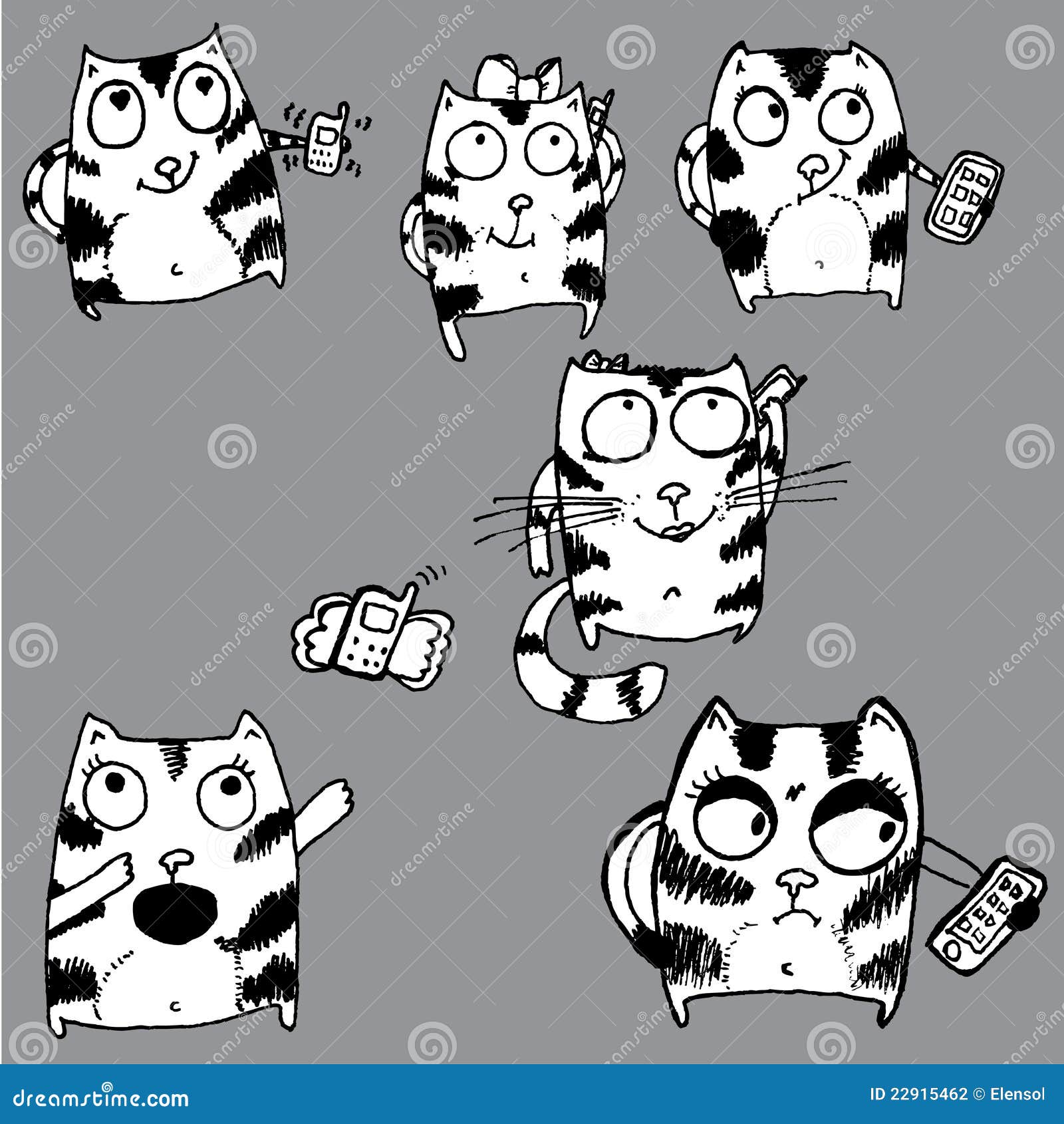 Hand drawn funny cats stock illustration. Illustration of element ...