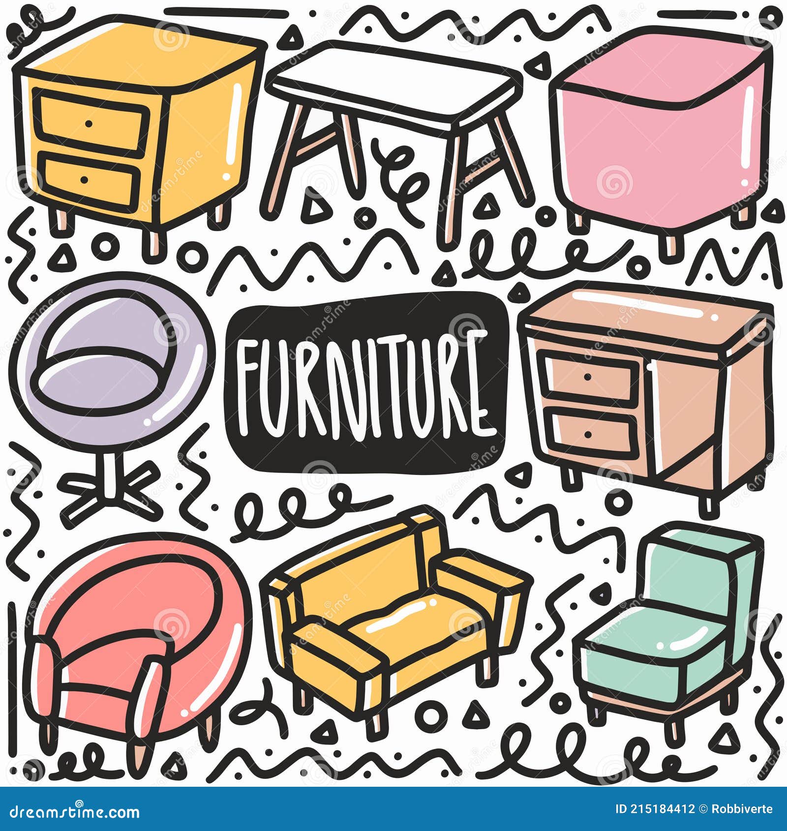 Hand Drawn Furniture Doodle Set Stock Vector - Illustration of lineart ...