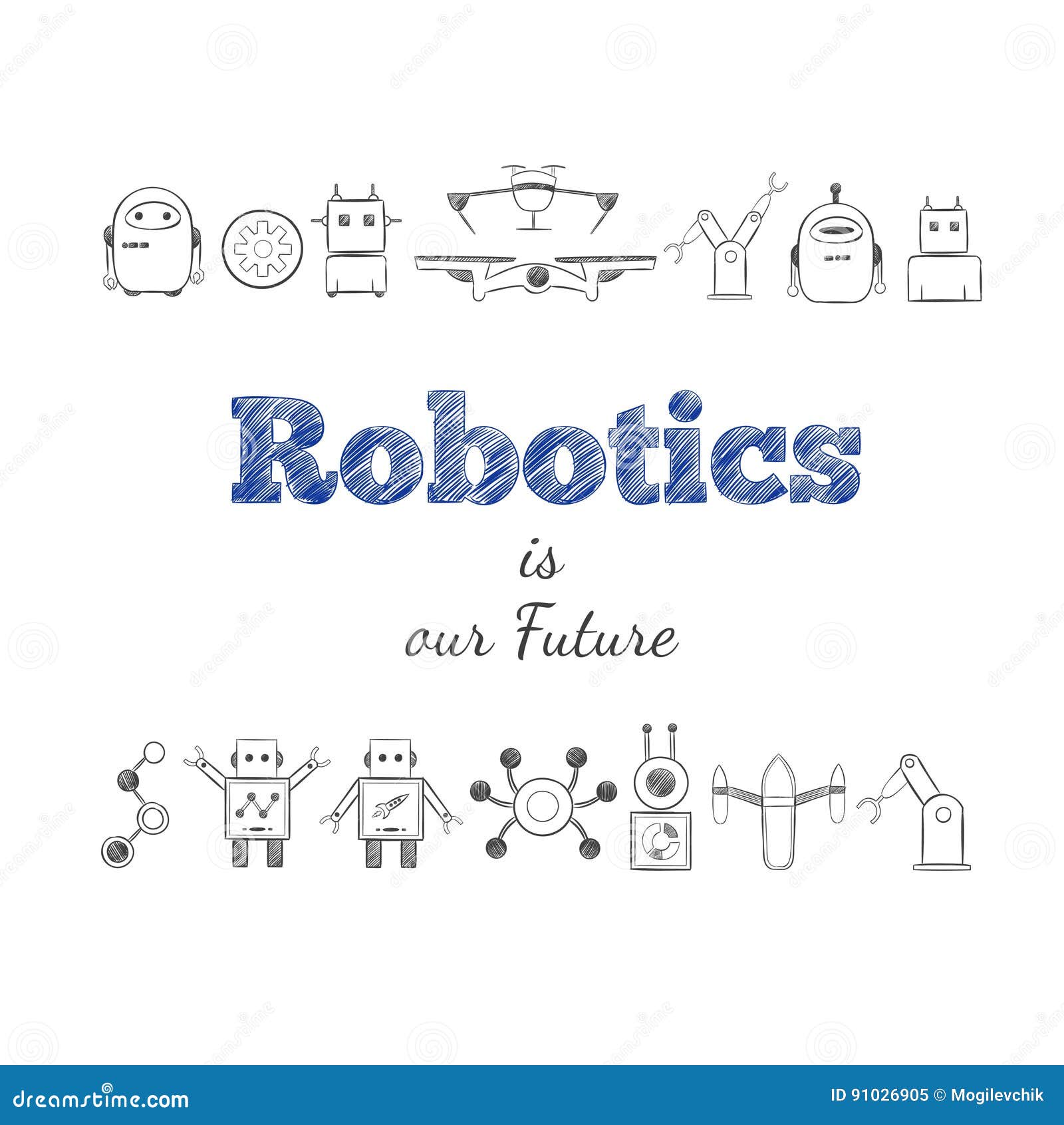 Hand Drawn Future Technology Elements Set Stock Vector - Illustration ...