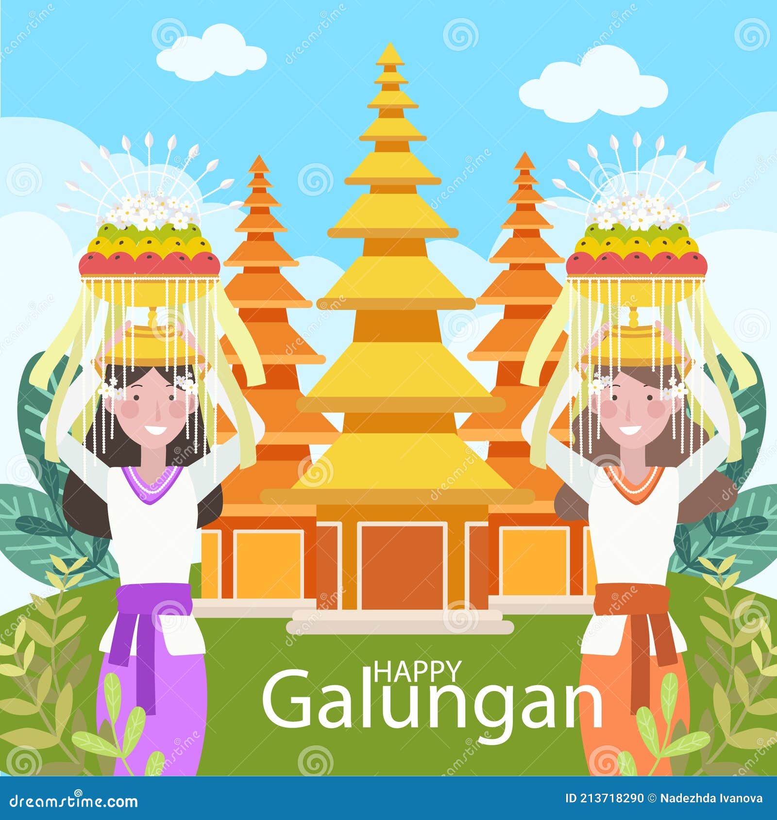 Hand Drawn Galungan Illustration Vector Illustration. Stock Vector ...