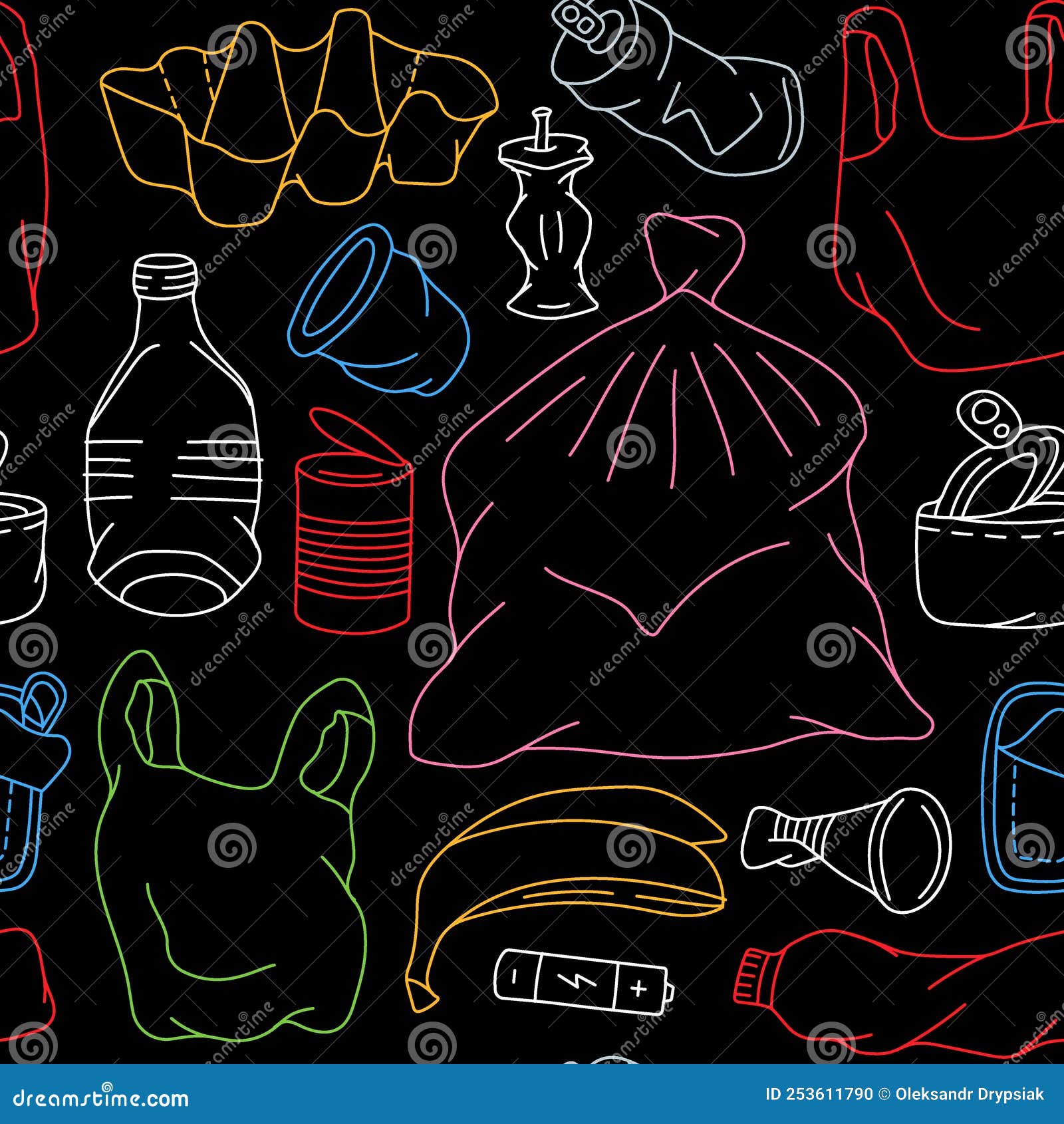 Garbage Bag Pattern Seamless. Rubbish Black Sack Background . Vector ...