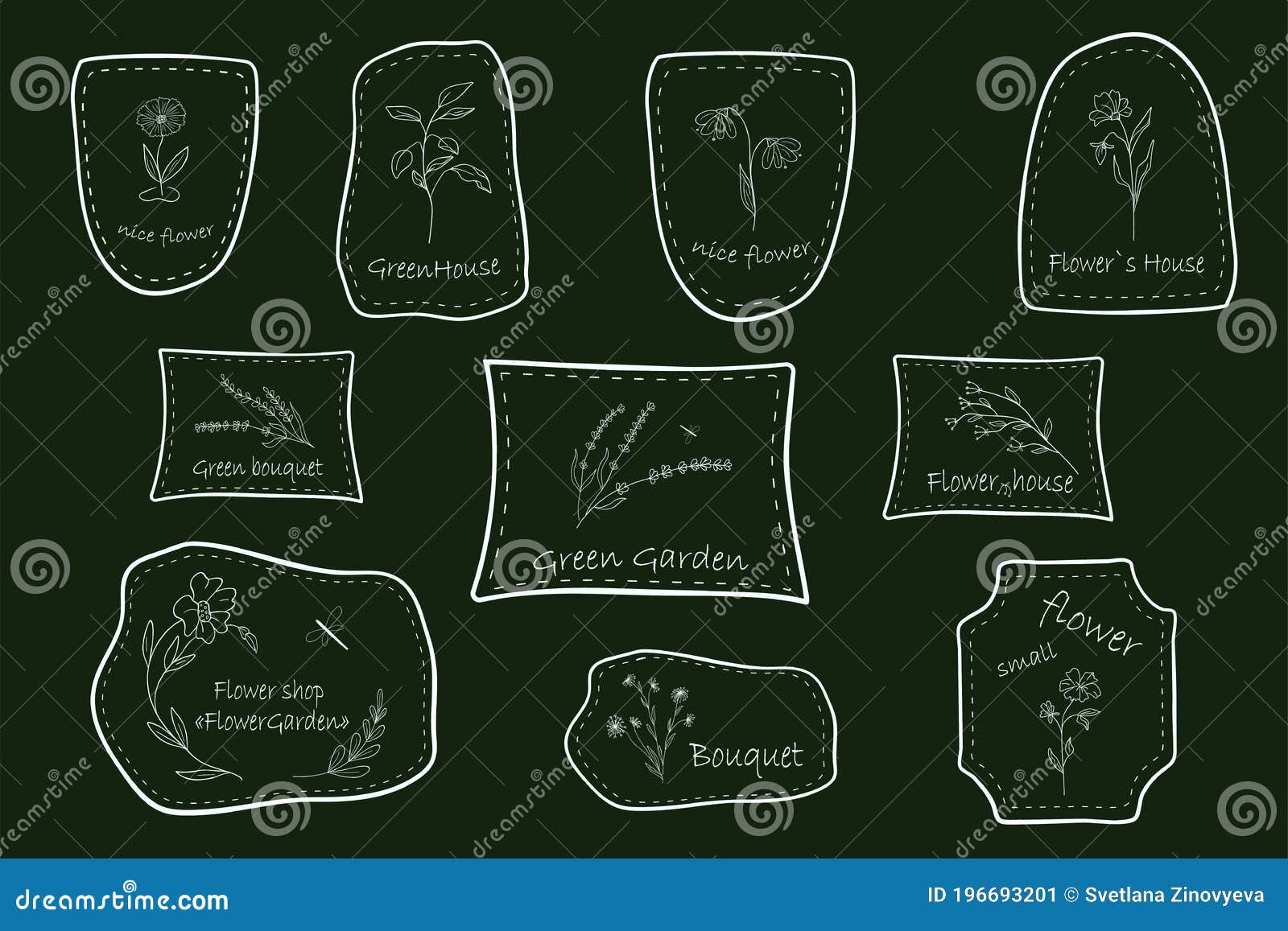 Hand-drawn Garden And Flower Labels. White Chalk On Solid Background ...