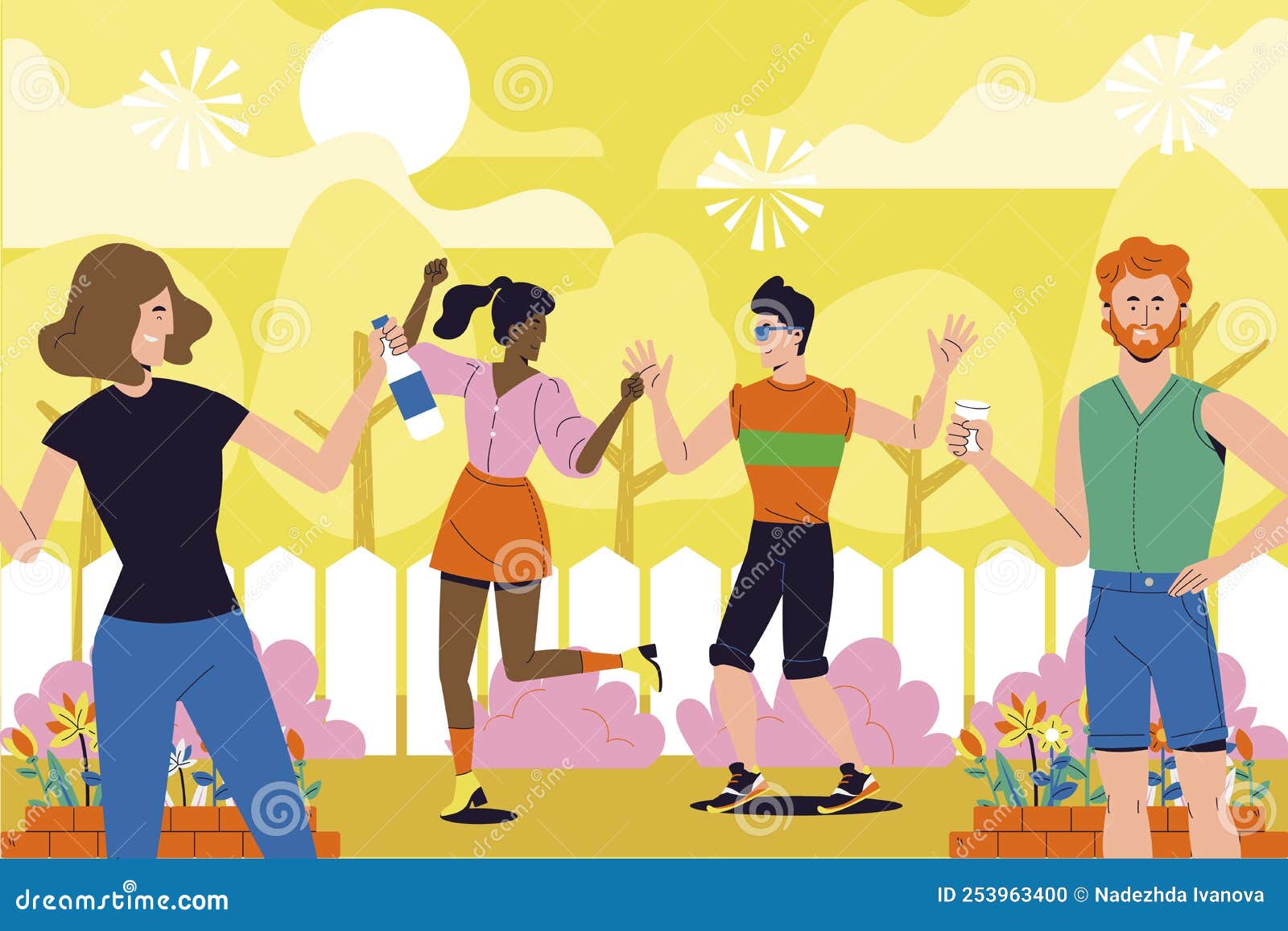 Hand Drawn Garden Party Vector Illustration Stock Vector - Illustration ...