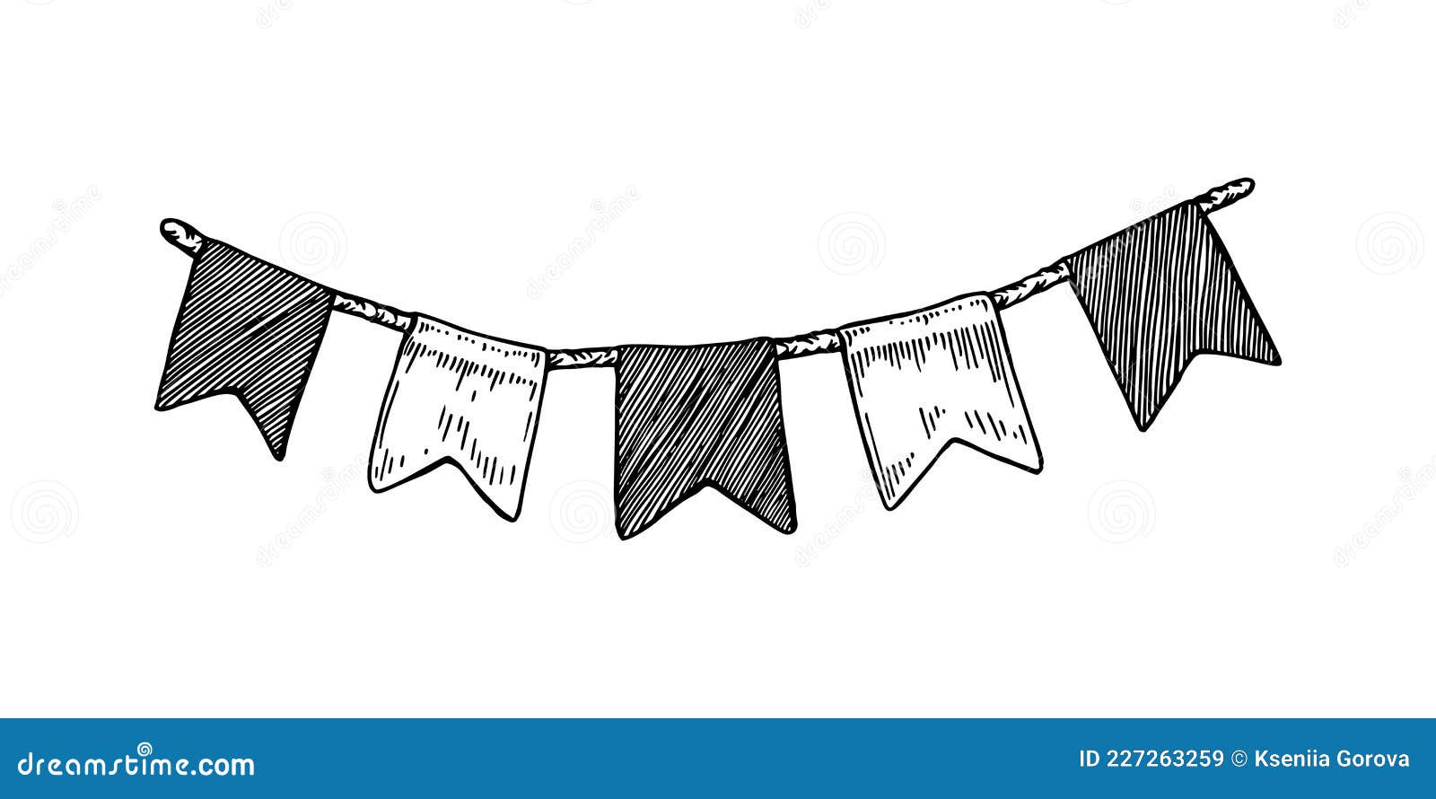 Hand Drawn Garland with Flags. Vector Illustration in Sketch Style ...