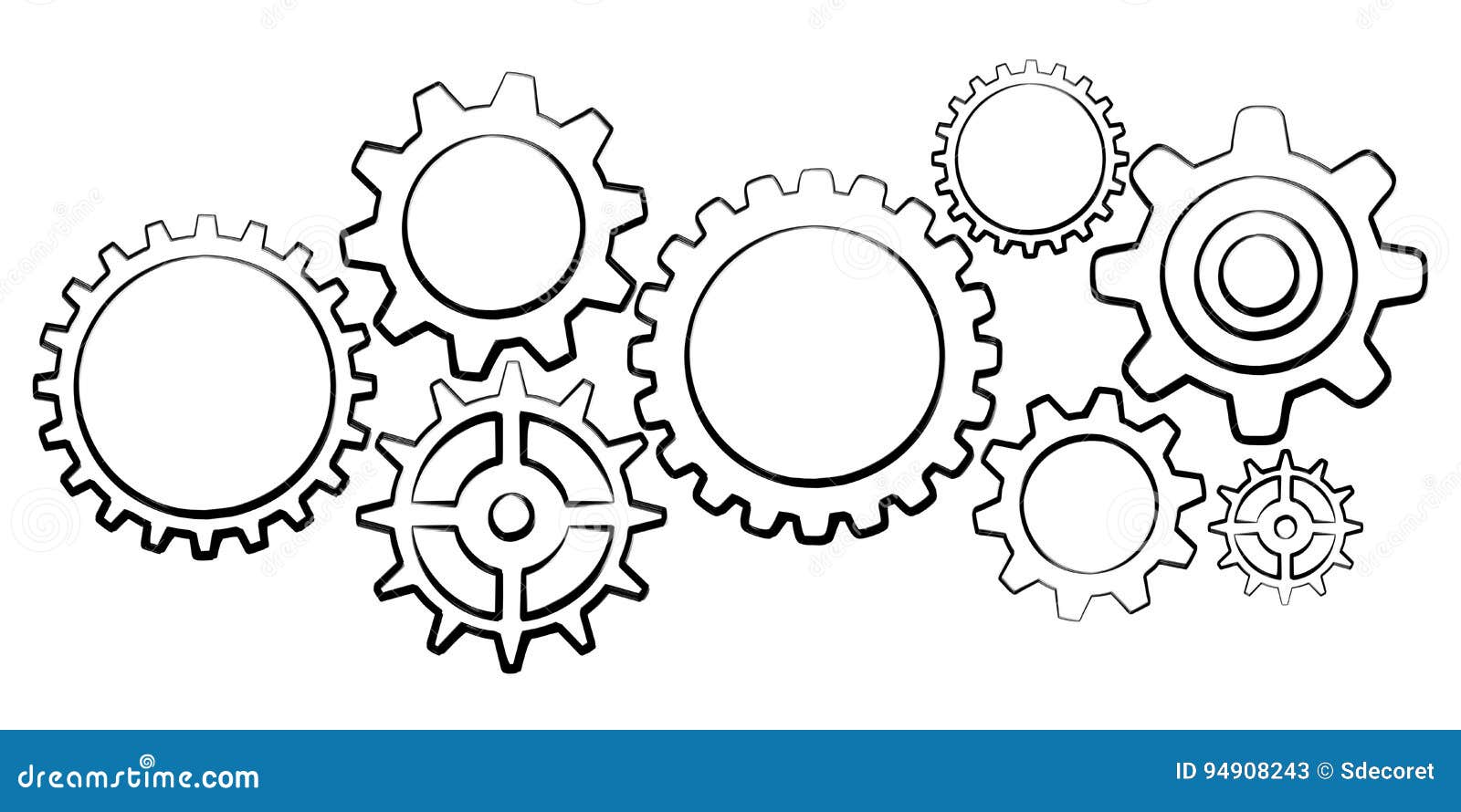 Hand-drawn gears sketch stock illustration. Illustration of connect ...