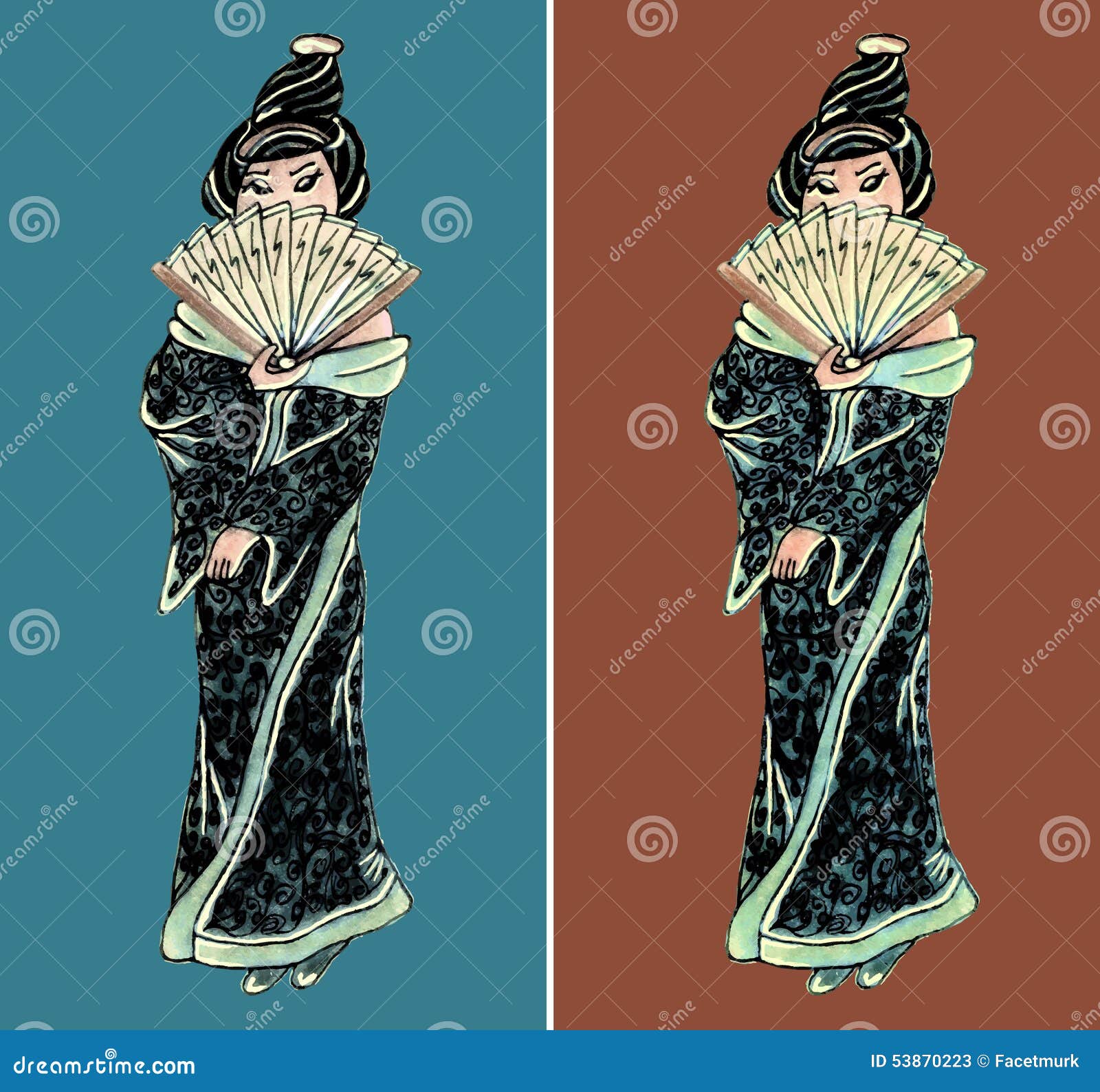 Hand Drawn Geisha Illustration Set Stock Vector - Illustration of ...