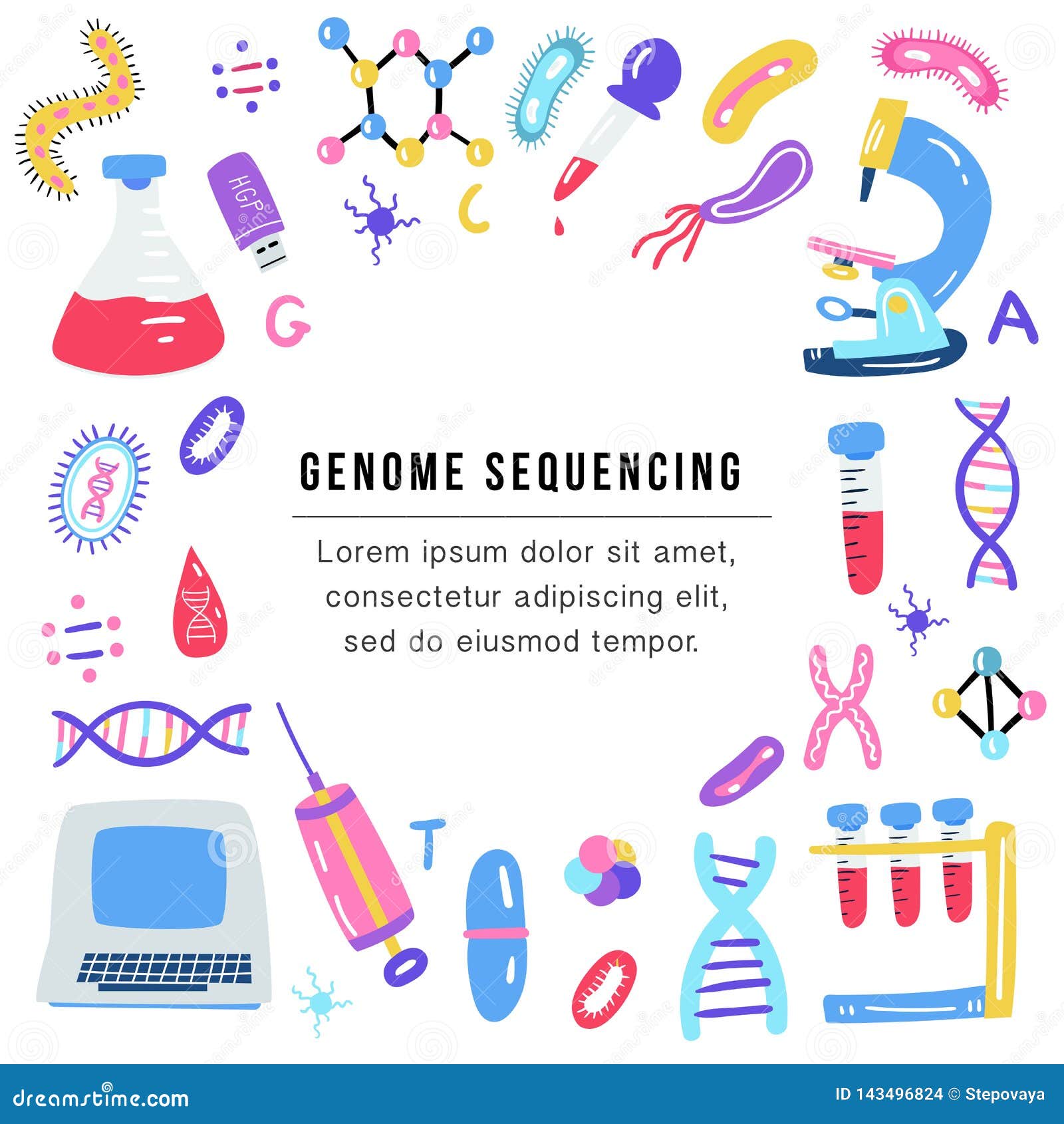 Hand Drawn Genome Sequencing Concept. Human Dna Research Technology ...