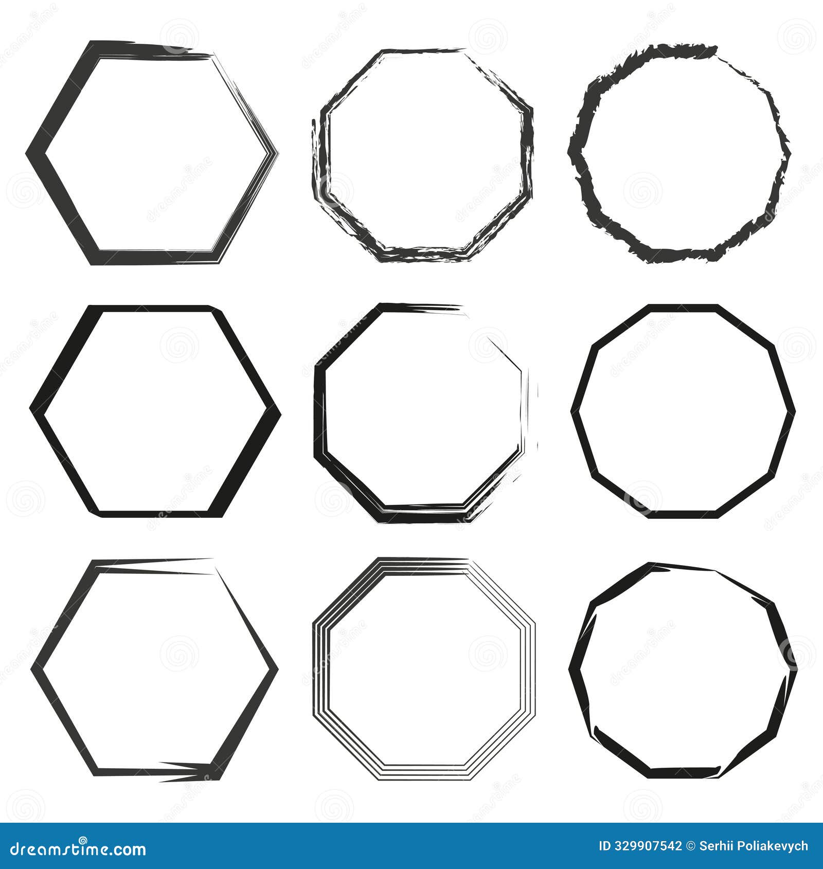 Hand Drawn Geometric Frames. Nine Vector Outlines. Black and White ...