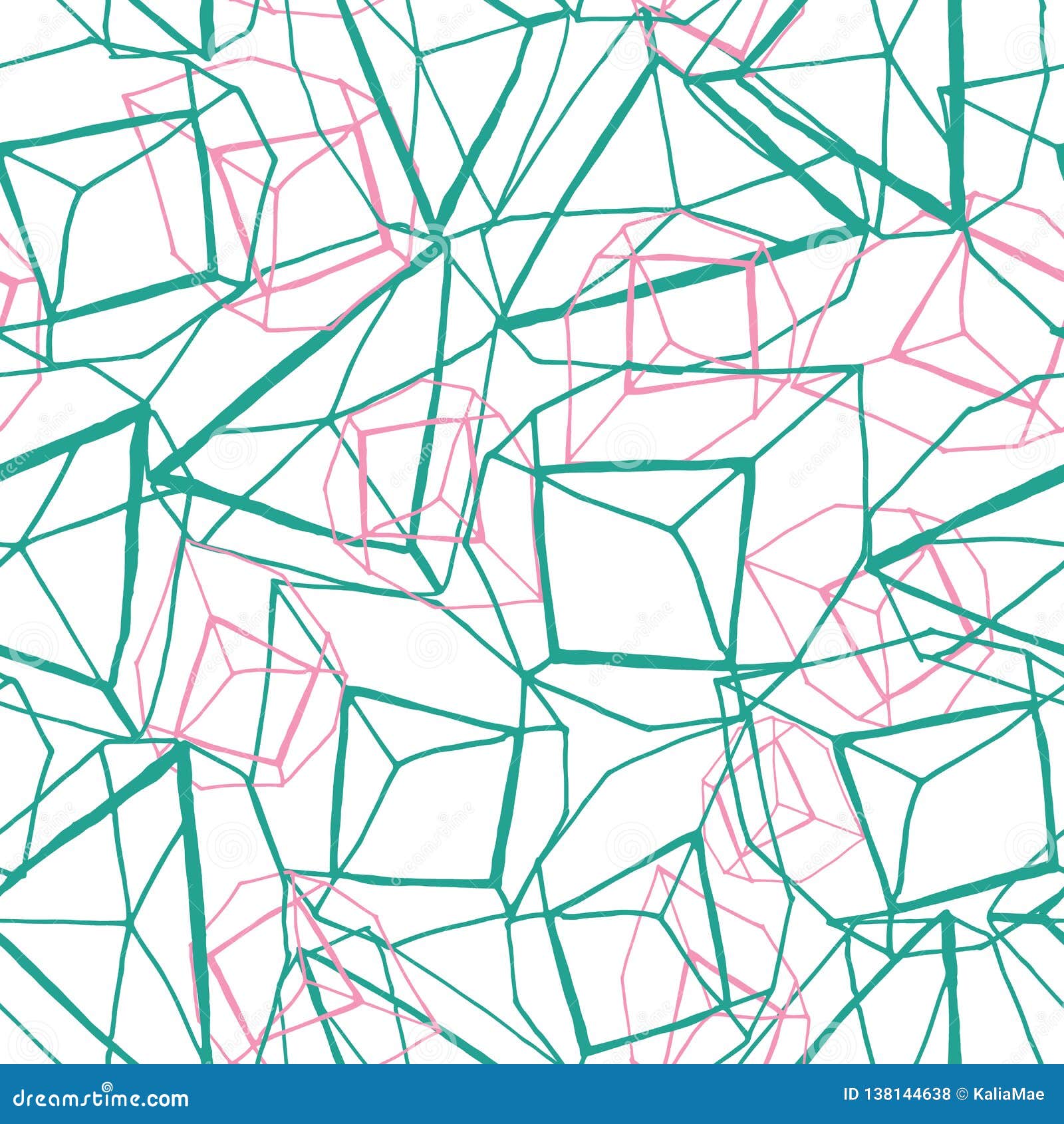 Hand Drawn Geometric Prismatic Effect Design in Pink and Green on White ...