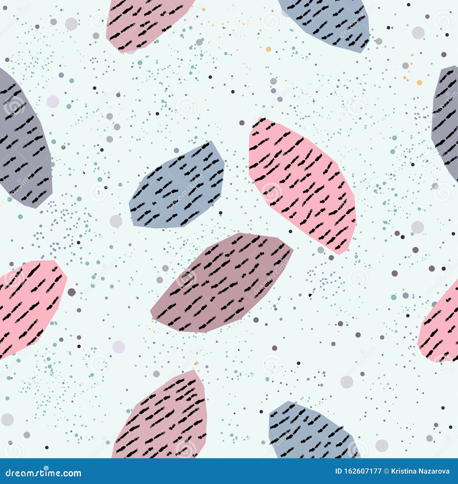 Hand Drawn Geometric Seamless Pattern on White with Dots. Vector ...