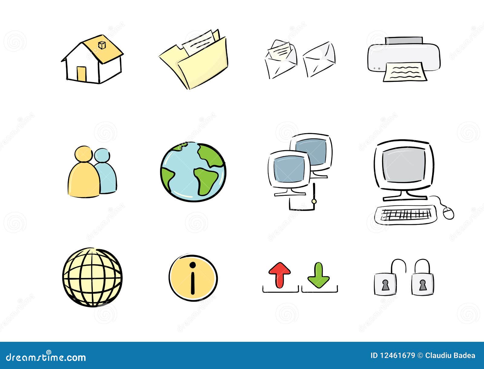 Hand-drawn Geplaatst Pictogram: Computer & Web Vector Illustratie ...