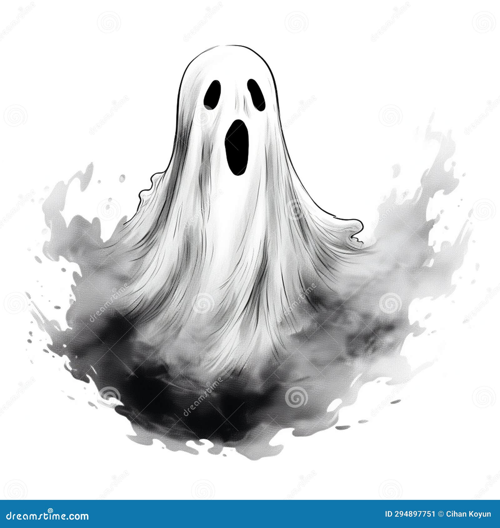 Hand-Drawn Ghost Characters Halloween Spirits Stock Illustration ...