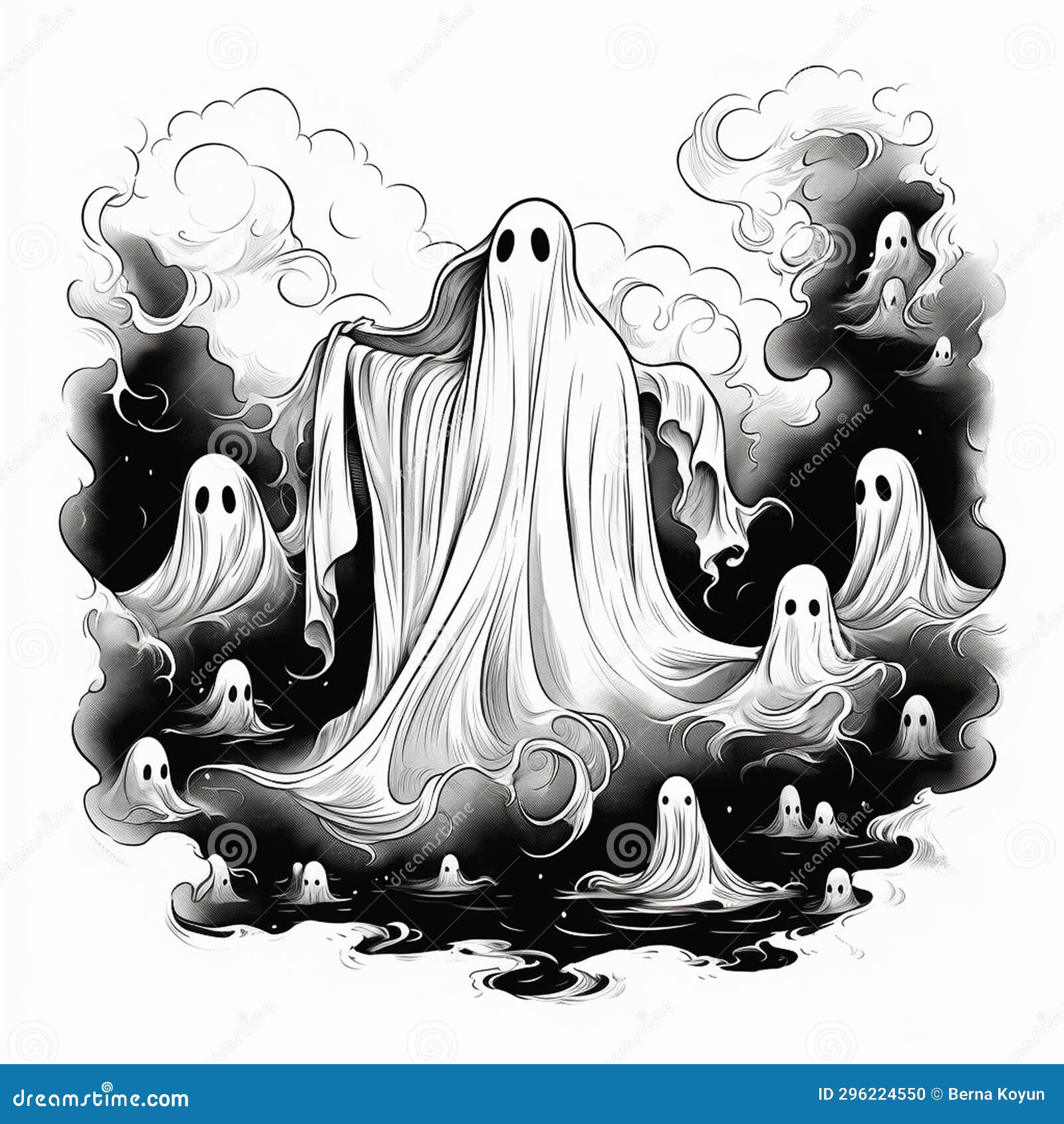 Hand-Drawn Ghost Characters Halloween Spirits Stock Illustration ...