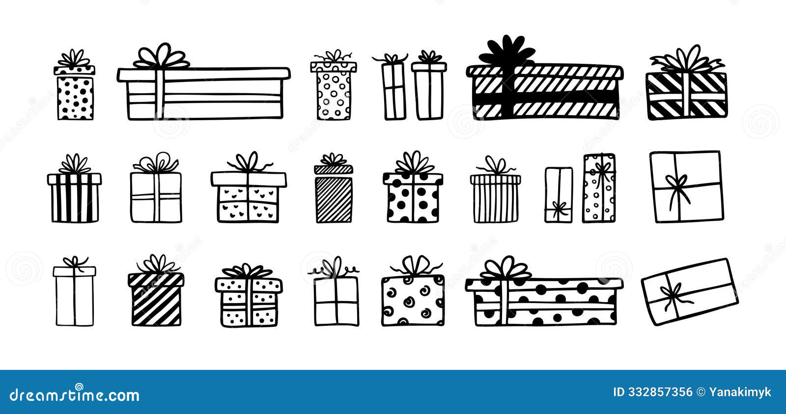 Hand Drawn Gift Boxes Doodle Outline Set. Present Box Stock ...