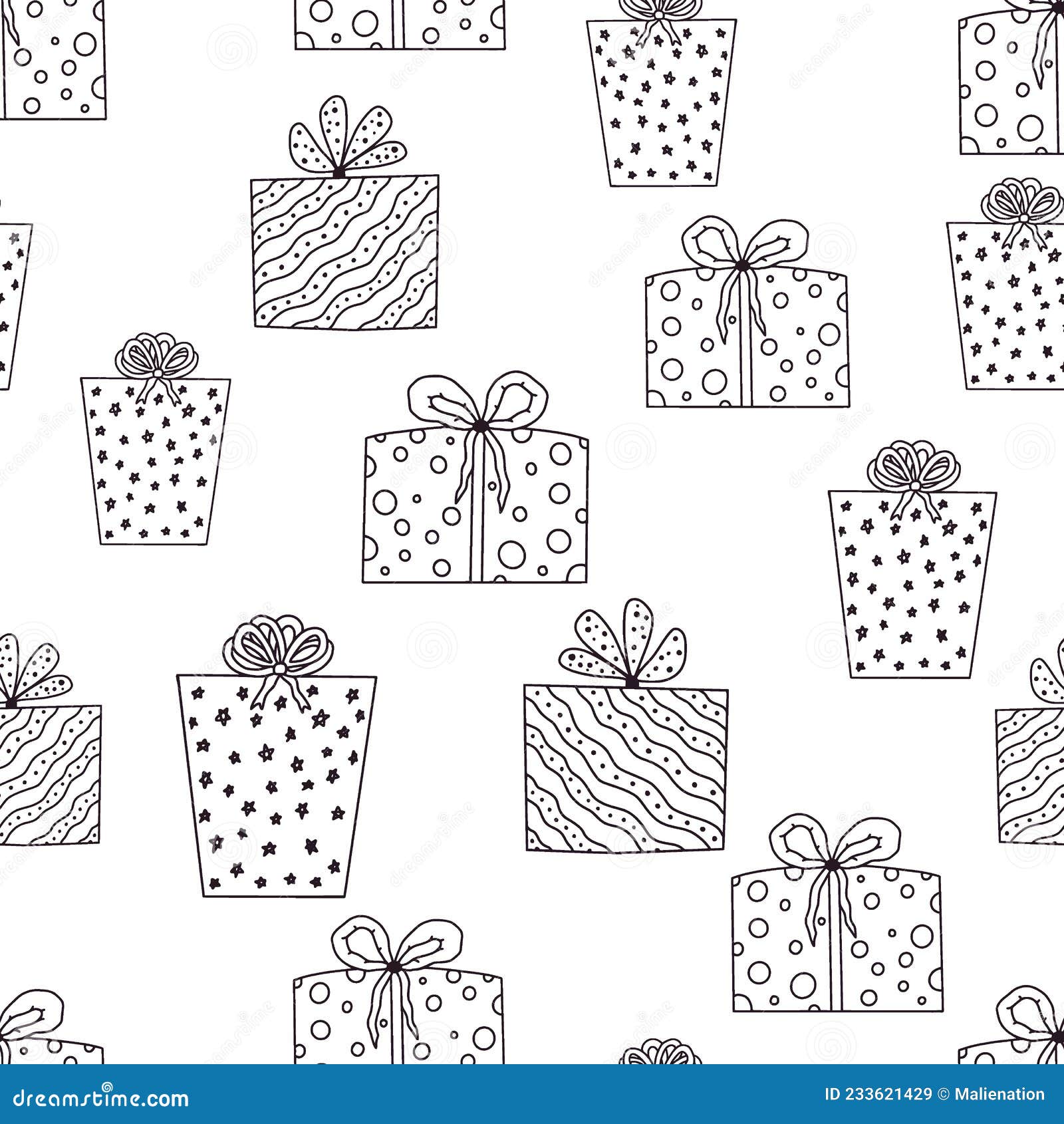 Hand Drawn Gift Boxes Pattern for Celebration Wrapping Paper Design ...
