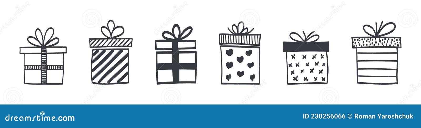 Hand Drawn Gift Boxes. Set of Gift Boxes in the Drawn Style Stock ...