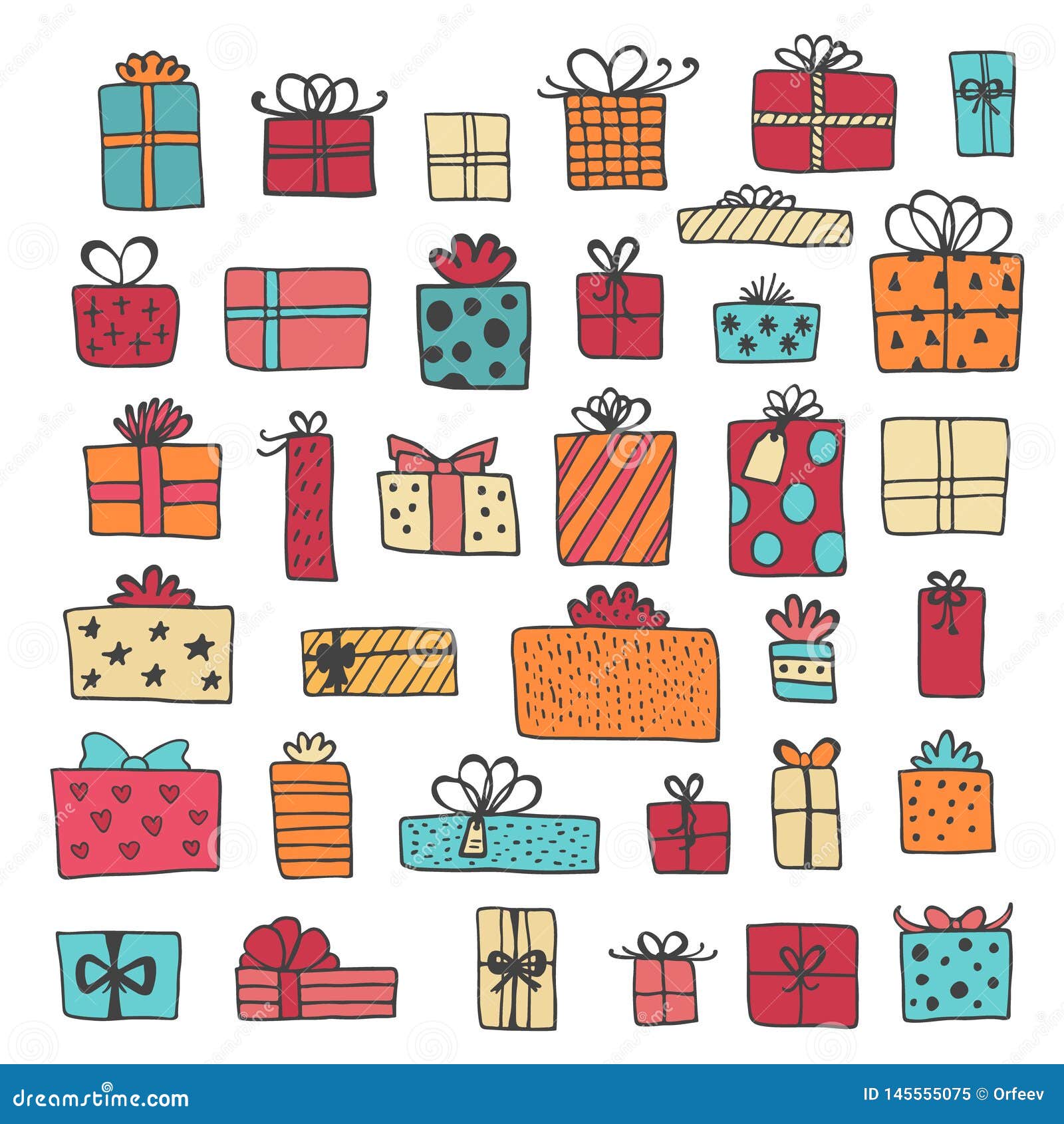 Hand Drawn Gift Boxes Set Vector Set Stock Vector - Illustration of ...
