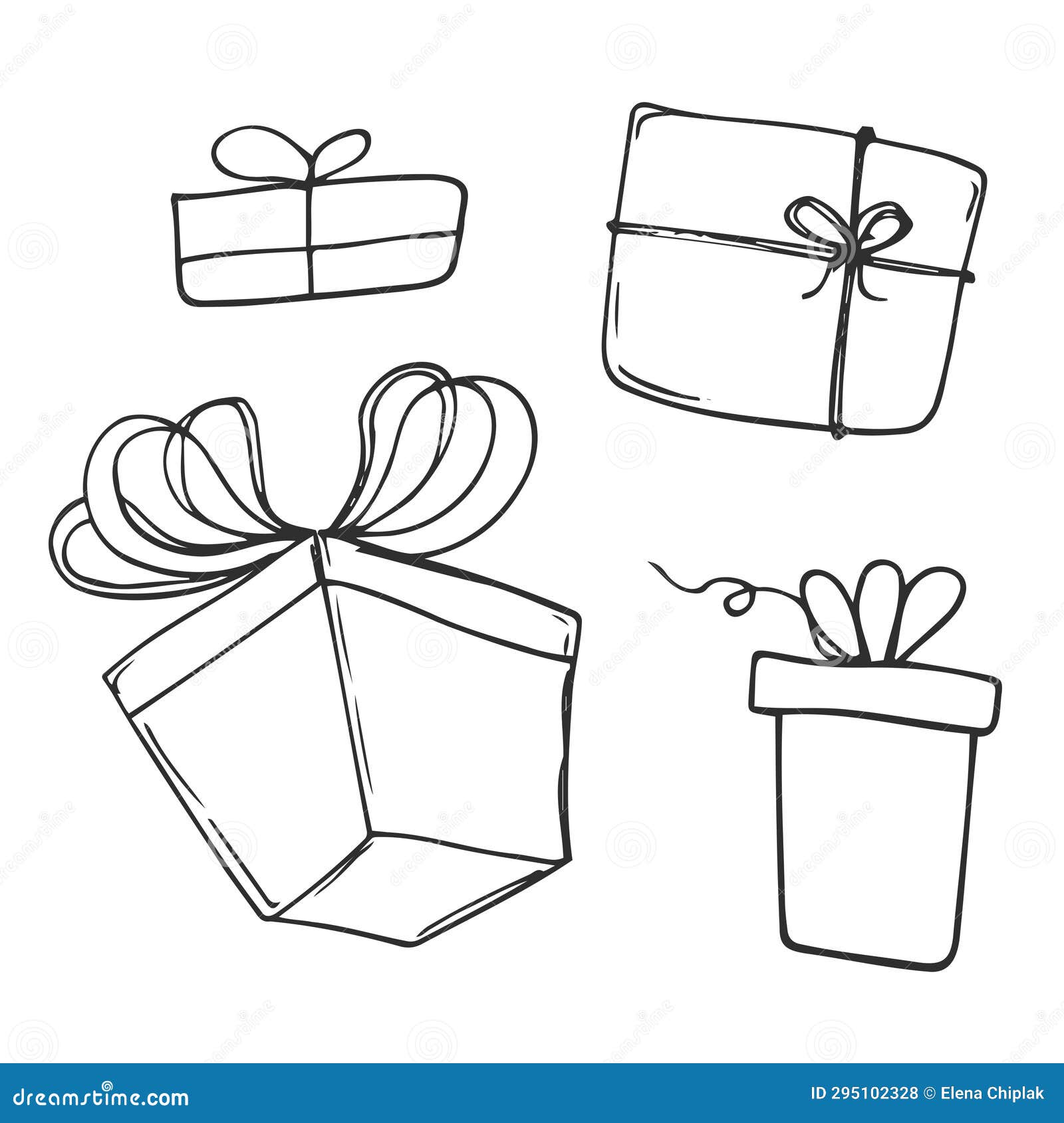 Hand Drawn Gift Boxes Set. Vector Sketch Stock Vector - Illustration of ...