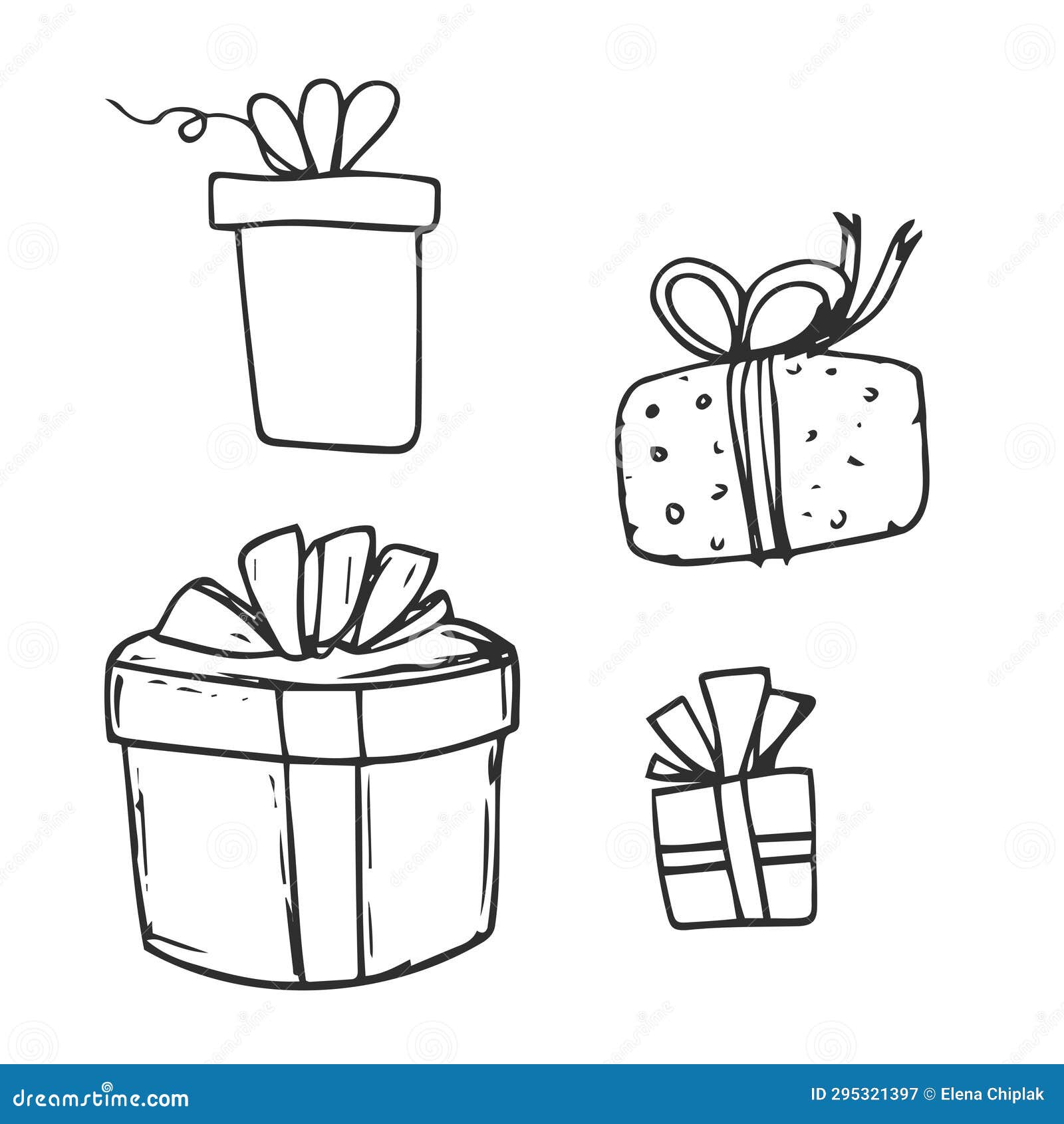 Hand Drawn Gift Boxes Set. Vector Sketch Stock Vector - Illustration of ...