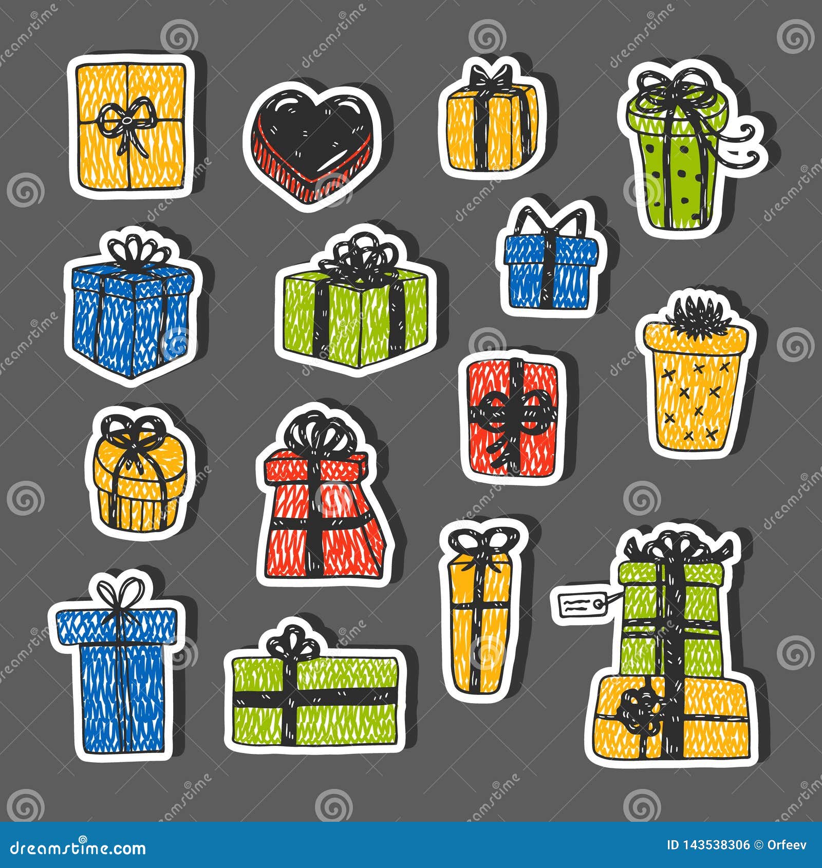 Hand Drawn Gift Boxes Set Vector Sticker Set Stock Vector ...