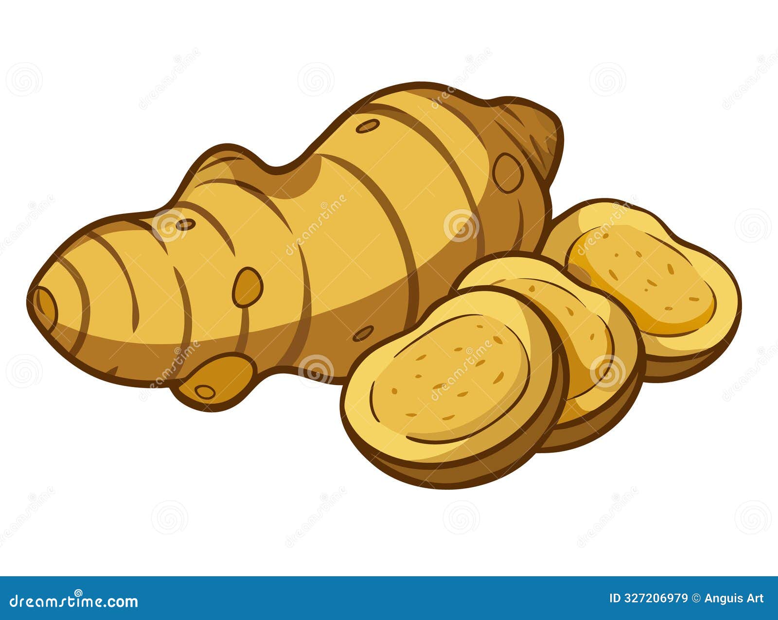 Hand Drawn Ginger Root, Whole and Sliced. Stock Illustration ...