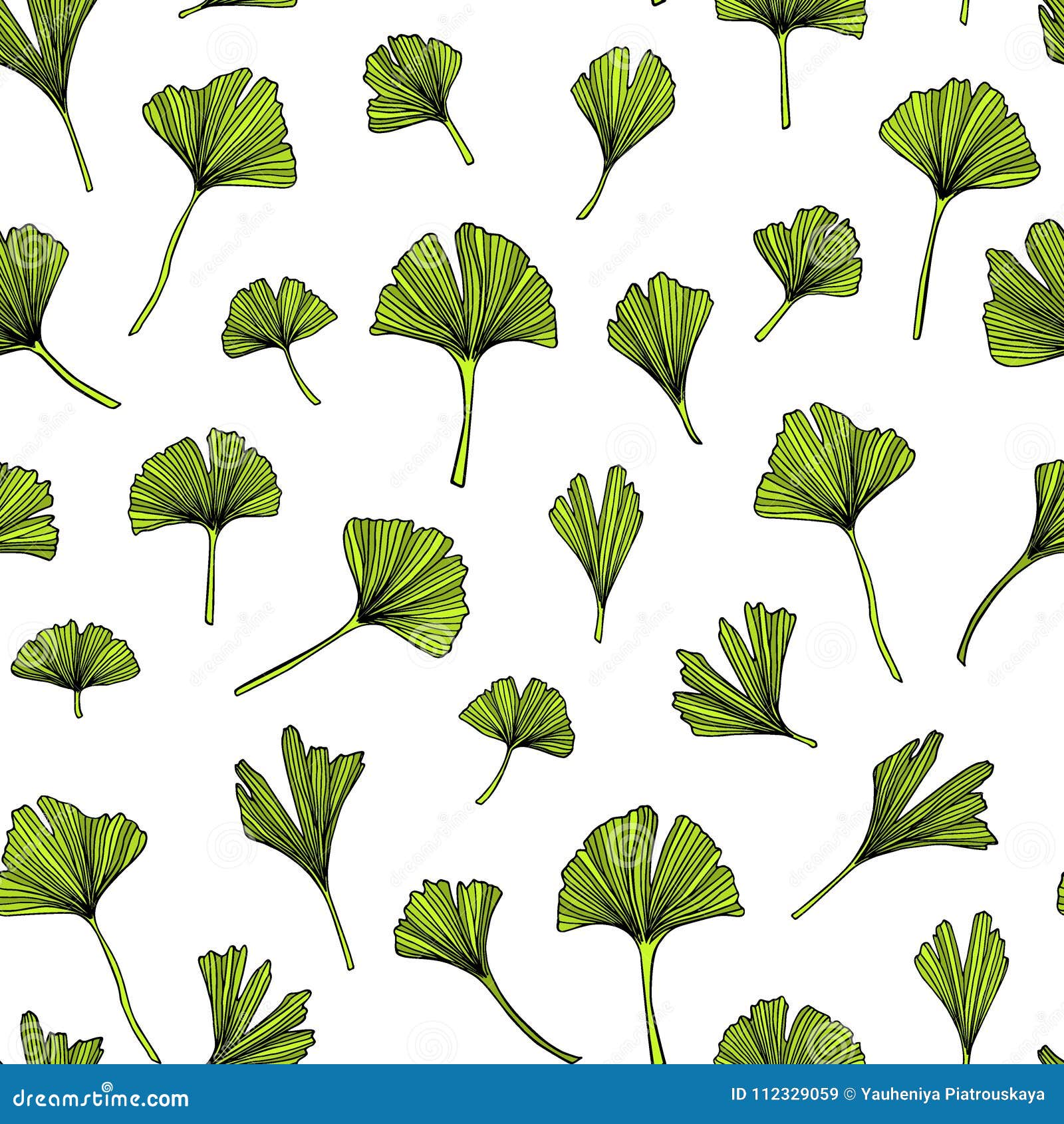 Hand drawn ginkgo pattern stock vector. Illustration of endless - 112329059