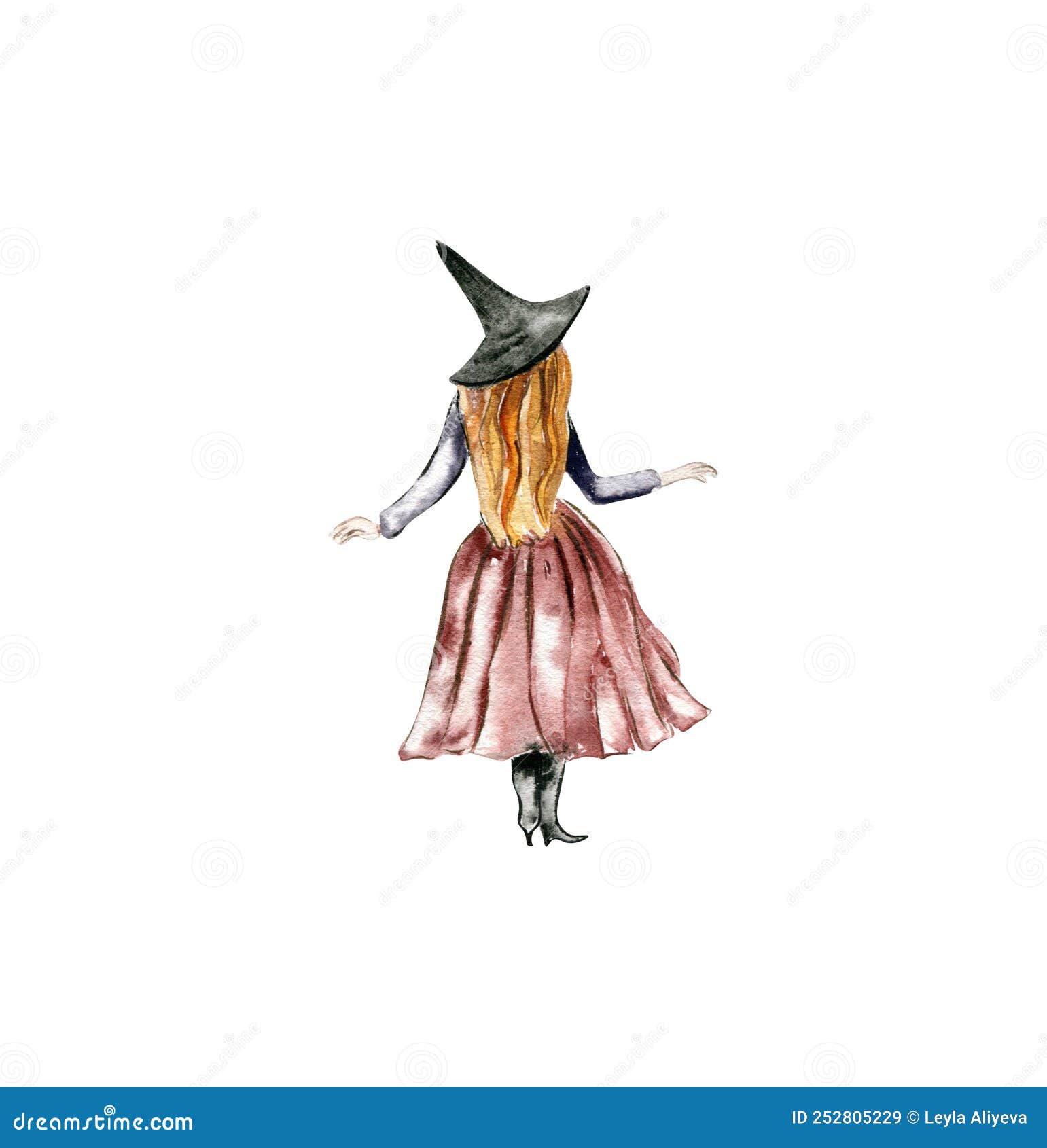 Hand-drawn Girl in a Witch Costume Stock Vector - Illustration of doll ...