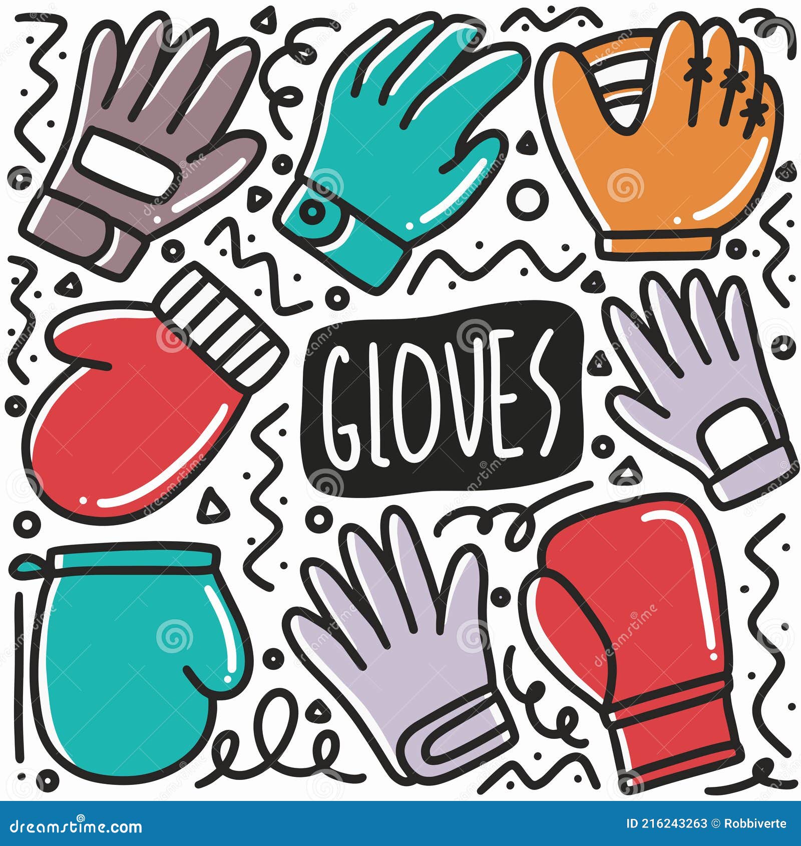 Hand Drawn Gloves Doodle Set Stock Vector - Illustration of logo ...