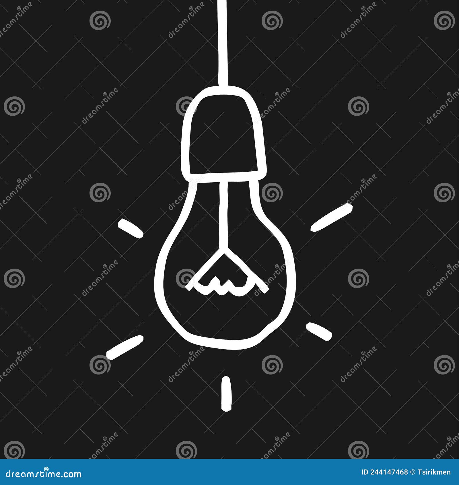 Hand Drawn Glowing Electric Light Bulb. White Black Sketch Stock Vector ...