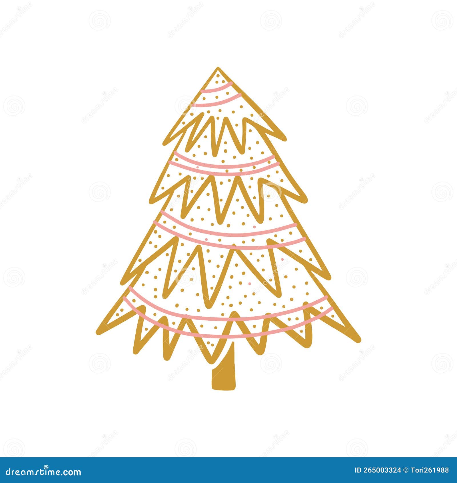 Hand Drawn Gold Boho Modern Christmas Tree Stock Vector - Illustration ...