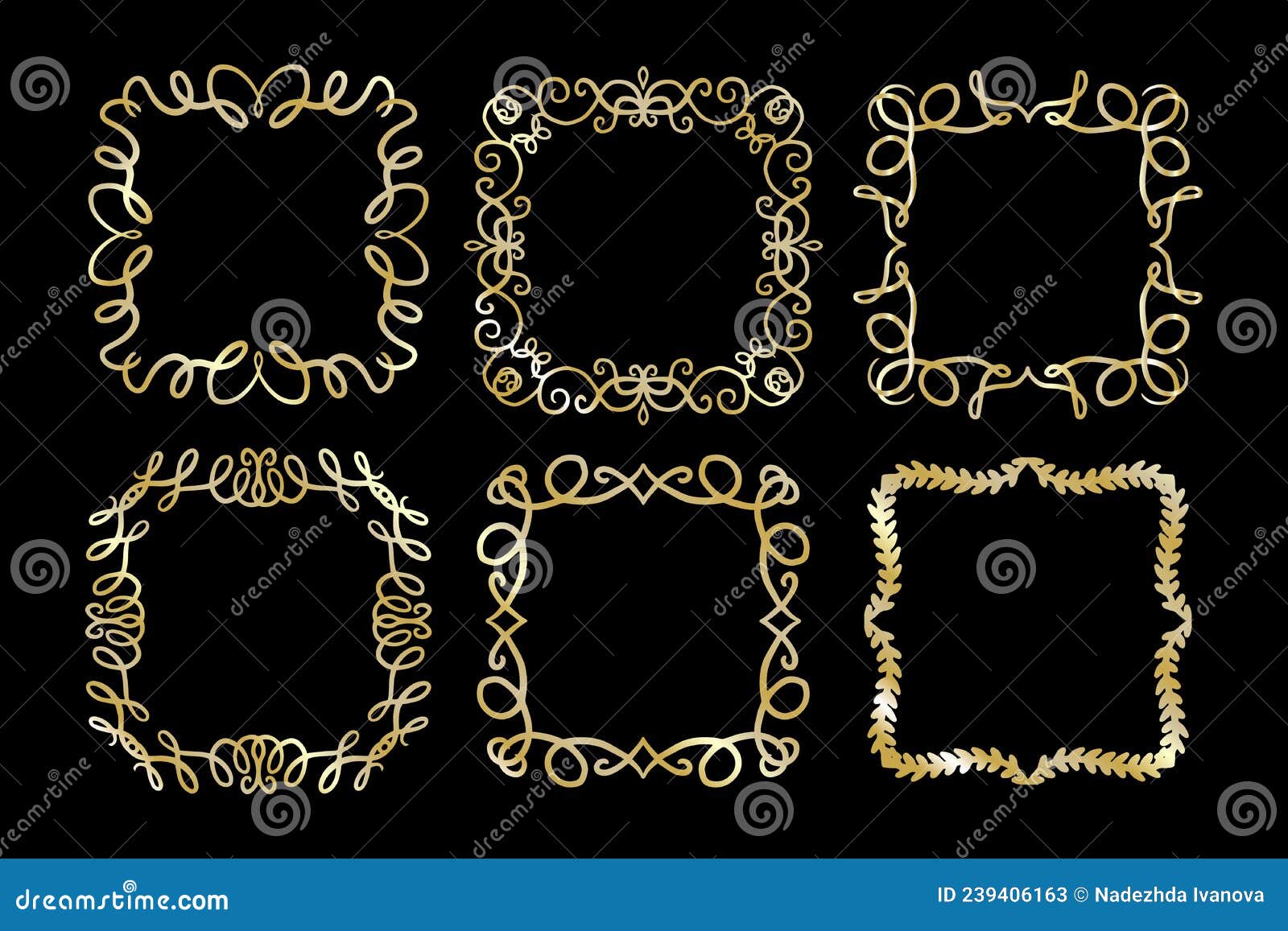 Hand Drawn Golden Frame Set Vector Illustration. Stock Vector ...