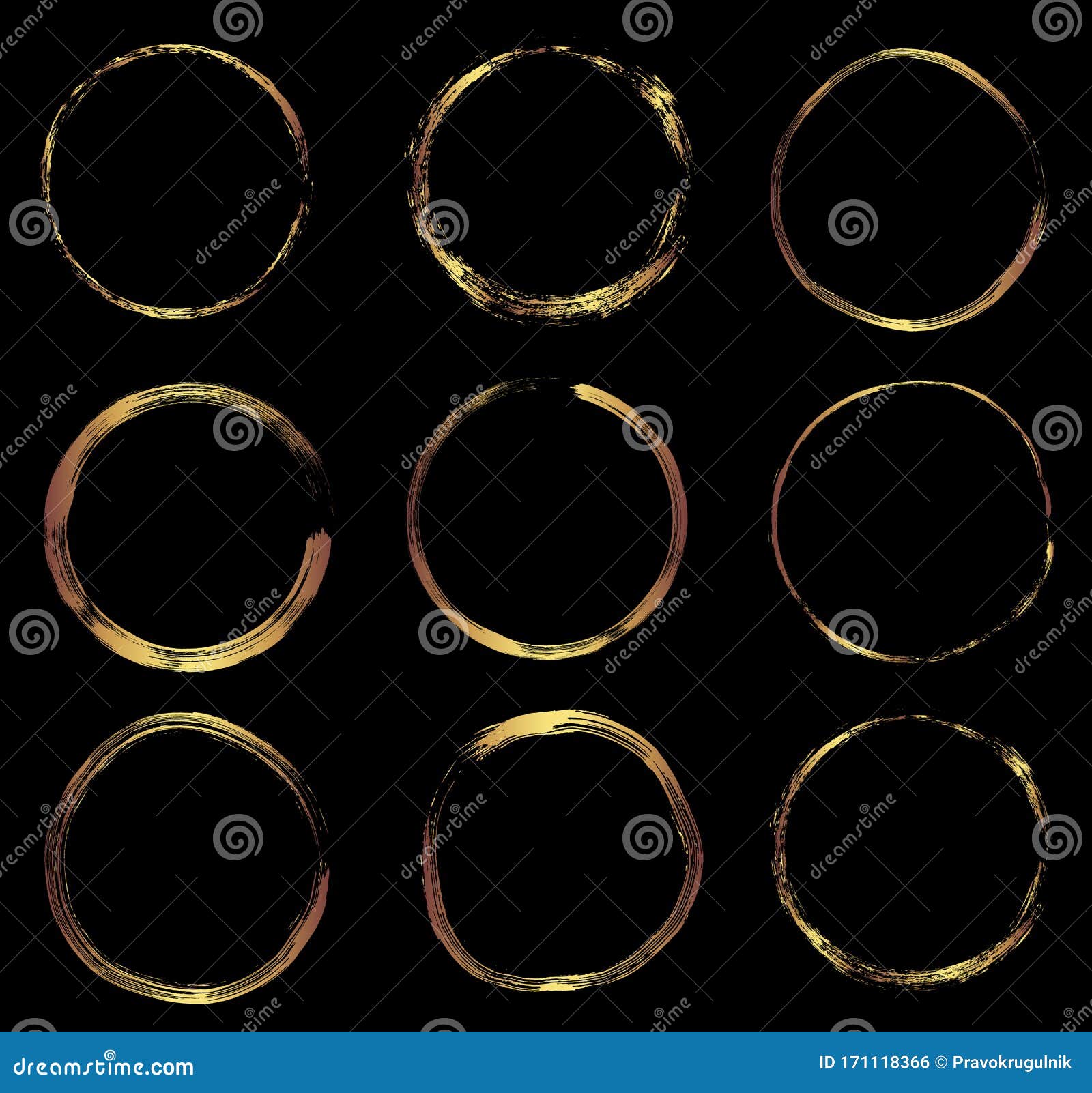 Hand Drawn Golden Vector Frames, Set with Gold Doodle Border Circles ...