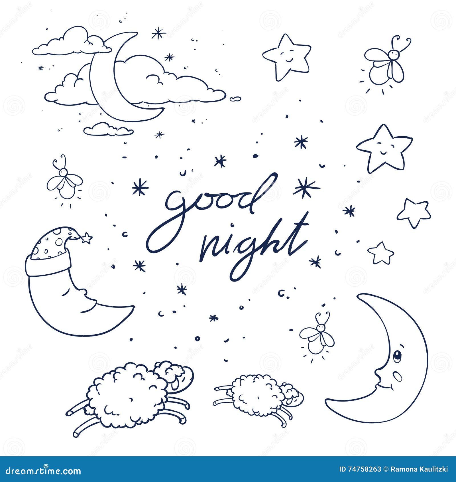 Hand Drawn Good Night Design Elements Stock Illustration - Illustration ...