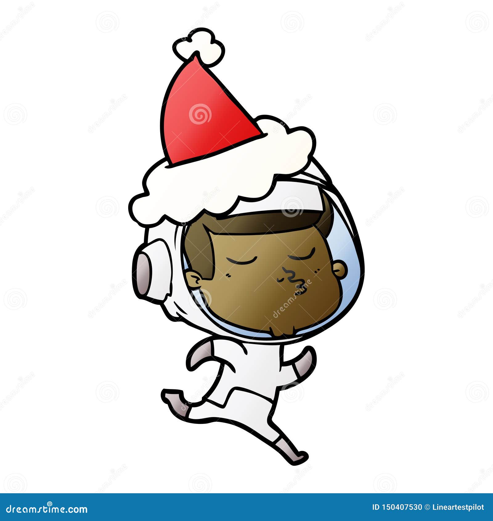 Hand Drawn Gradient Cartoon Of A Confident Astronaut Wearing Santa Hat