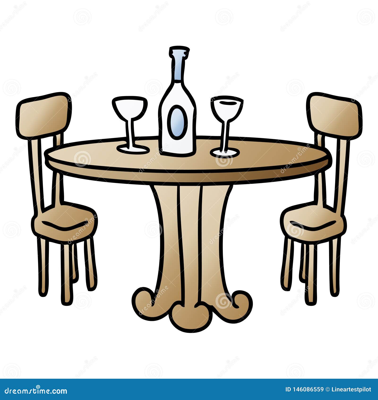 Hand Drawn Gradient Cartoon Doodle Dinner Table and Drinks Stock Vector ...