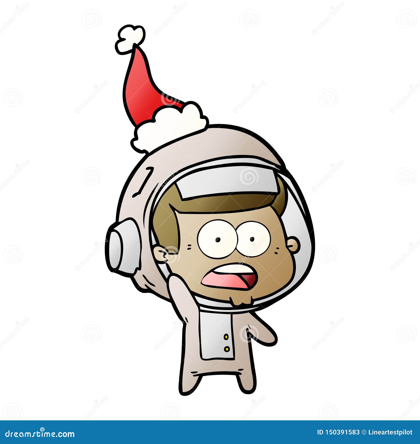 Hand Drawn Gradient Cartoon Of A Surprised Astronaut Wearing Santa Hat