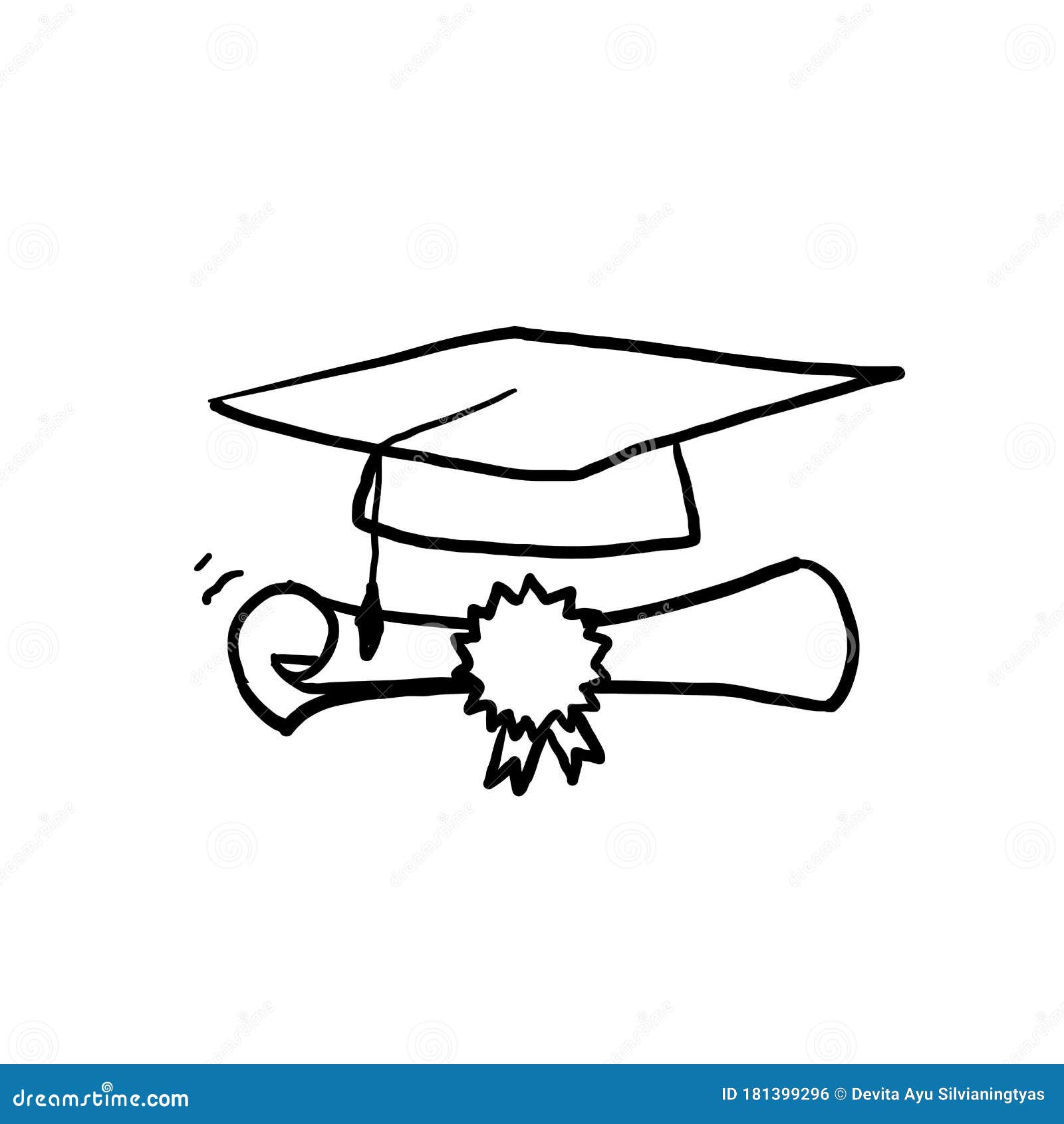 Hand Drawn Graduation Hat and Scroll Paper Illustration with Doodle ...