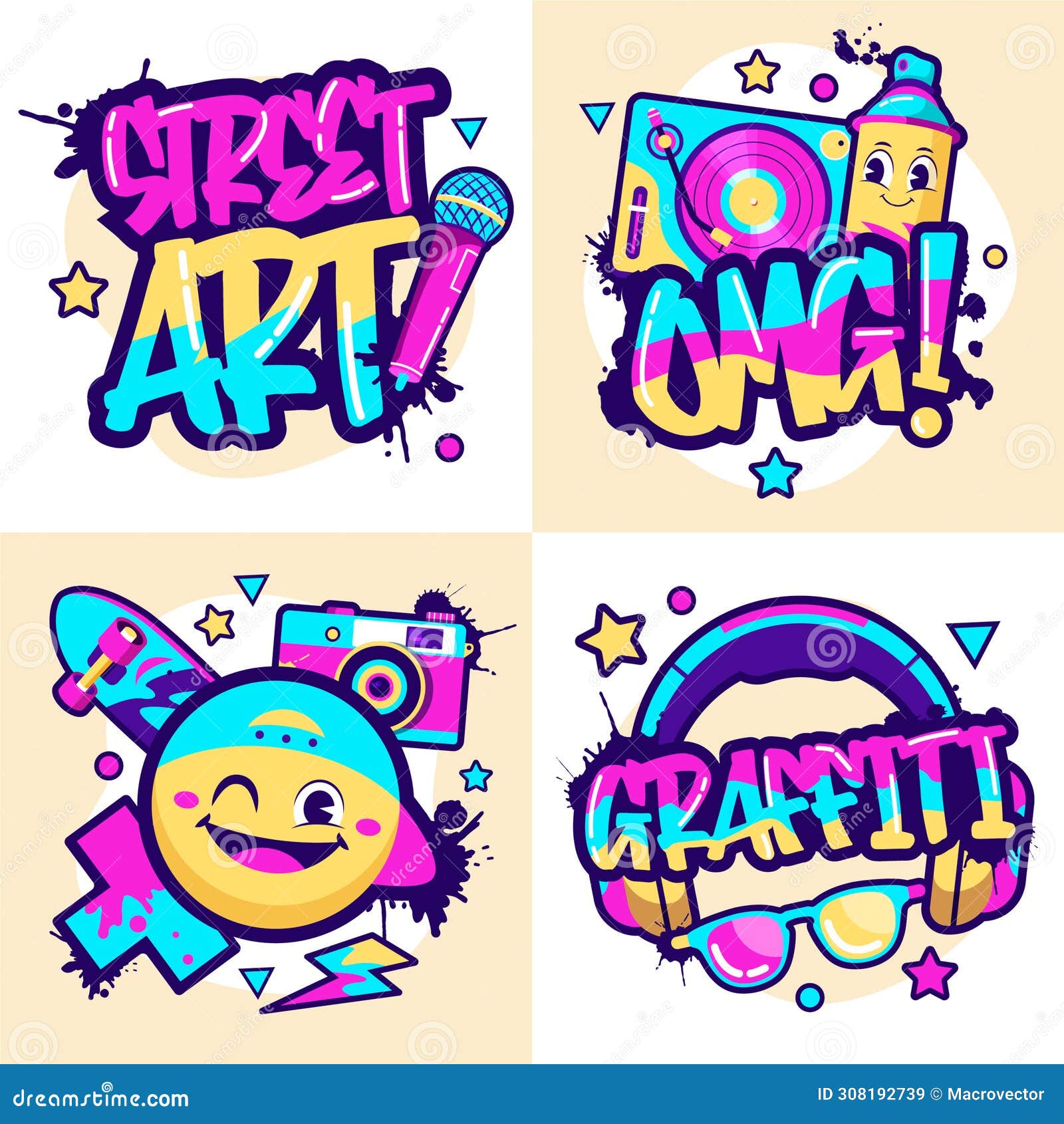 Hand Drawn Graffiti Elements Composition Set Stock Illustration ...