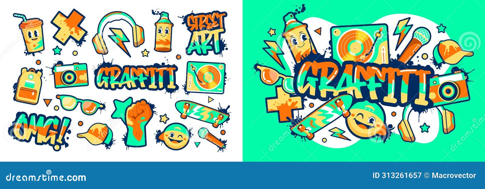 Hand Drawn Graffiti Elements Icons and Illustration Set Stock ...