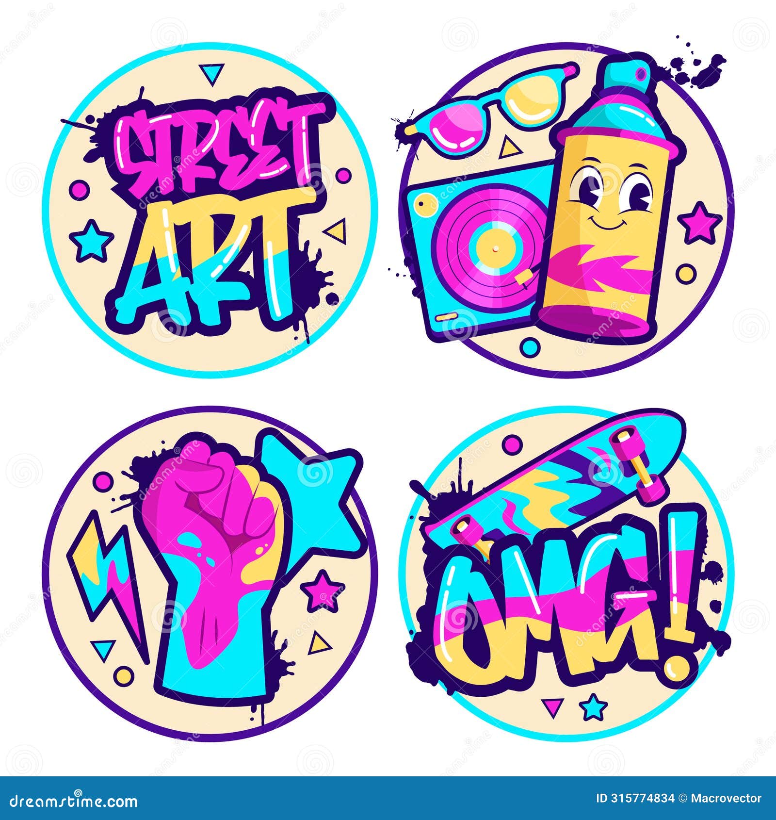 Hand Drawn Graffiti Elements Mini Composition Set Stock Illustration ...