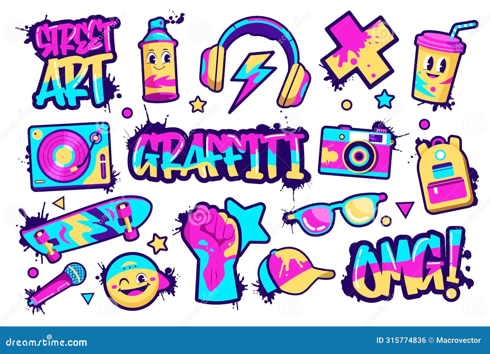 Hand Drawn Graffiti Elements Set Stock Illustration - Illustration of ...