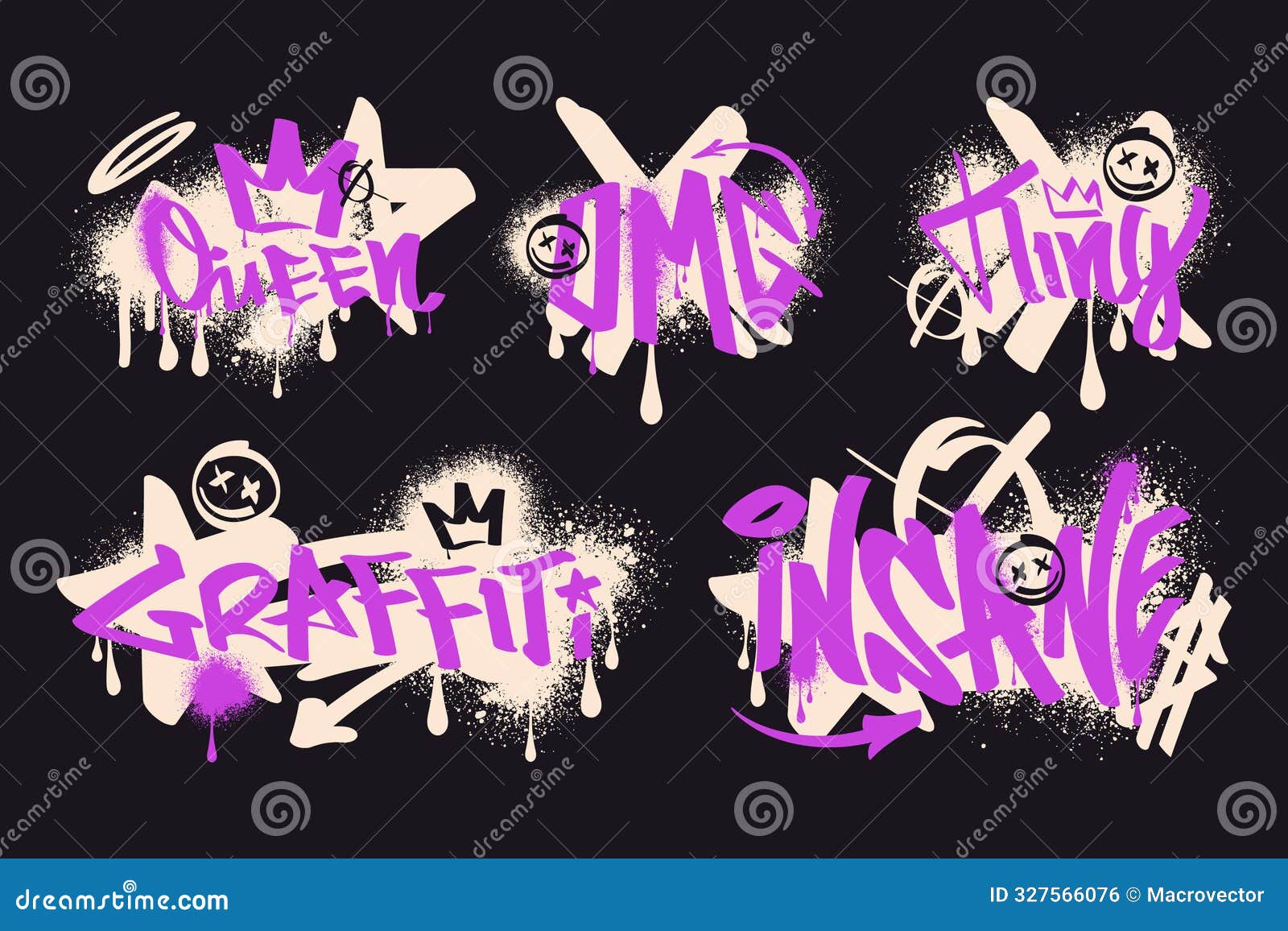 Hand Drawn Graffiti Mini Composition Set Stock Illustration ...