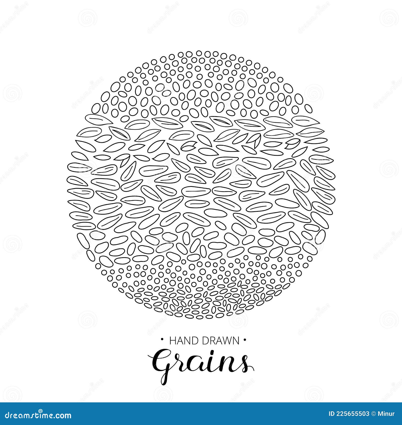 Hand Drawn Grains in Circle. Stock Vector - Illustration of stem, plant ...