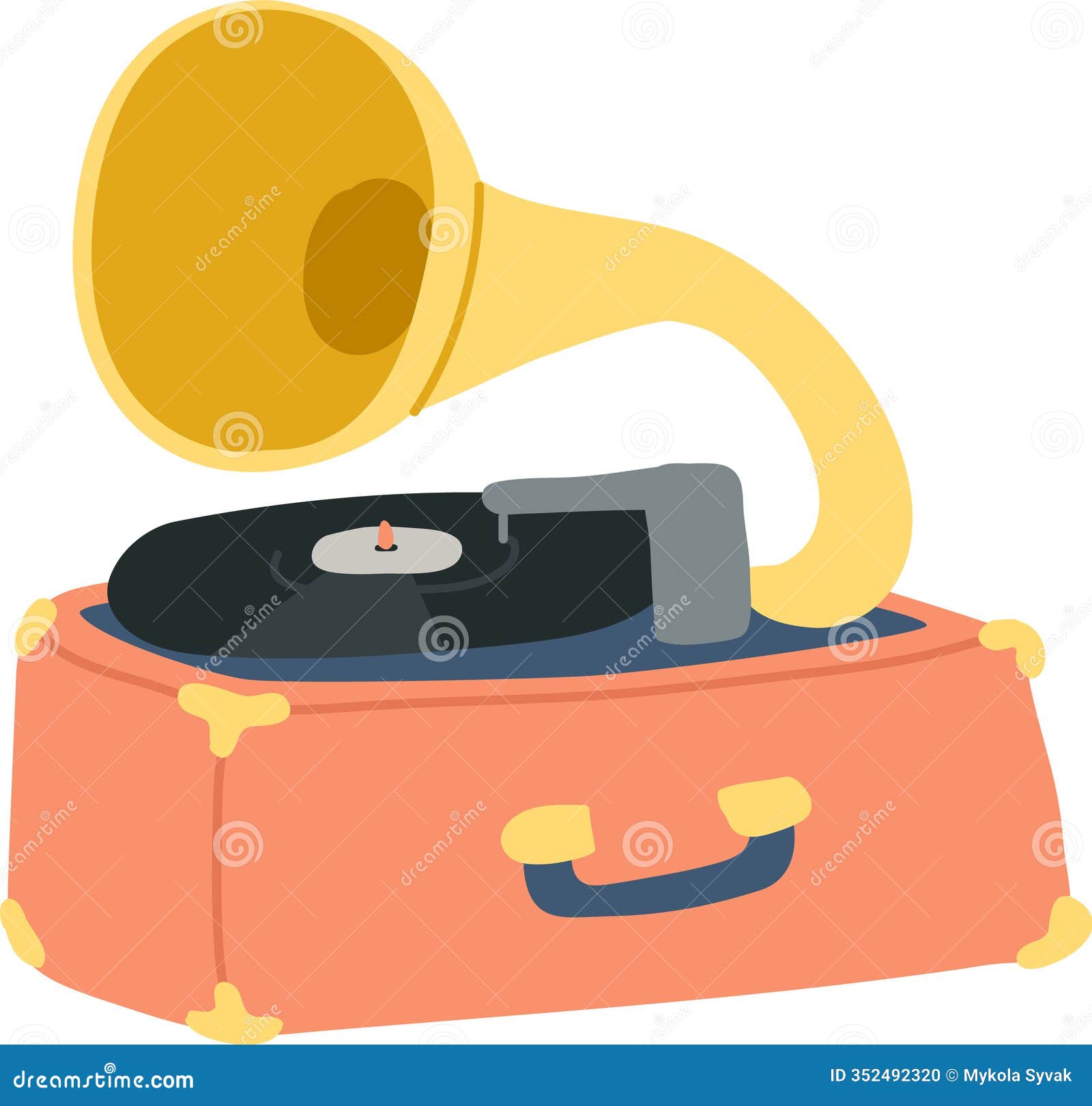 Hand Drawn Gramophone Vinyl Recorder Stock Illustration - Illustration ...