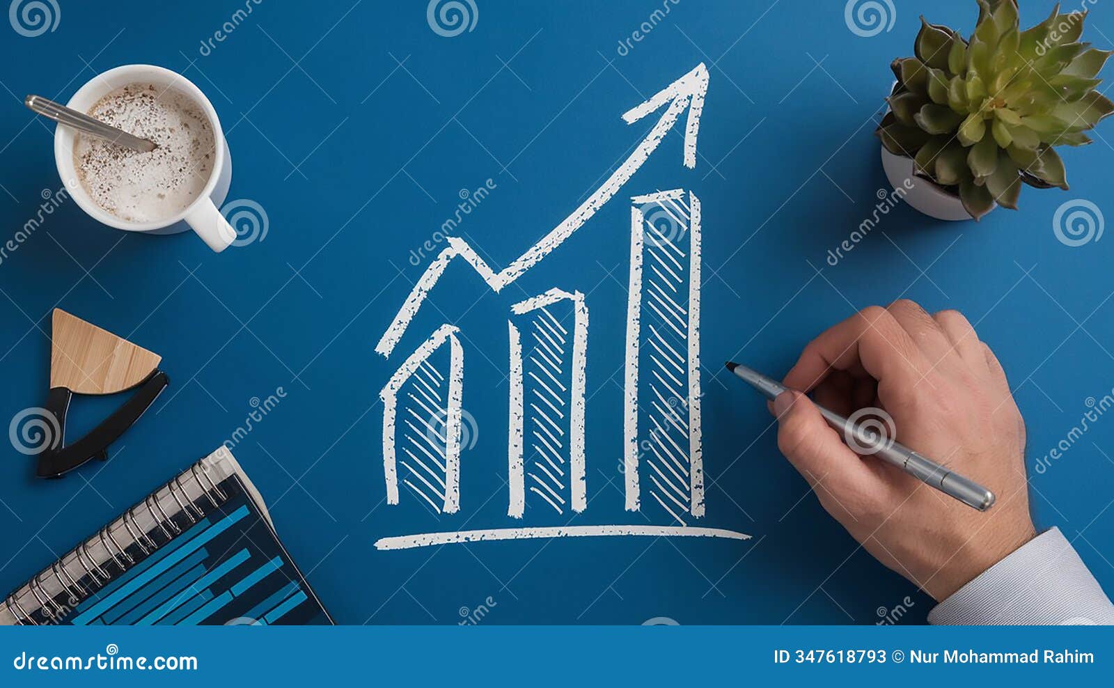 Hand-drawn Graph Showing Upward Trend on Blue Background Stock ...