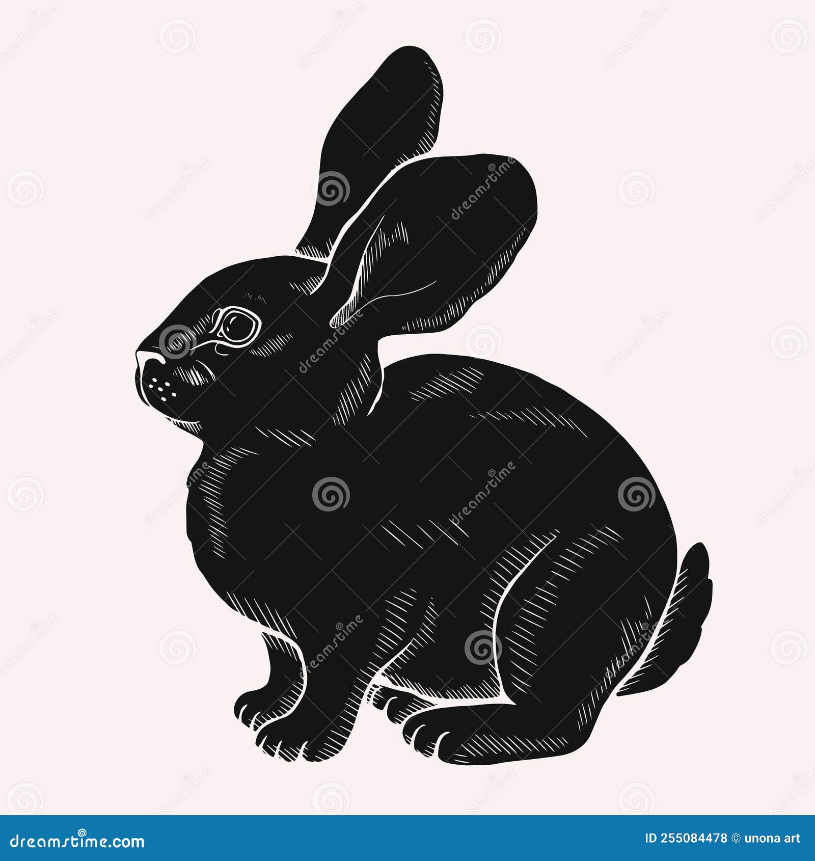 Hand Drawn Graphic Black Bunny Silhouette Stock Vector - Illustration ...