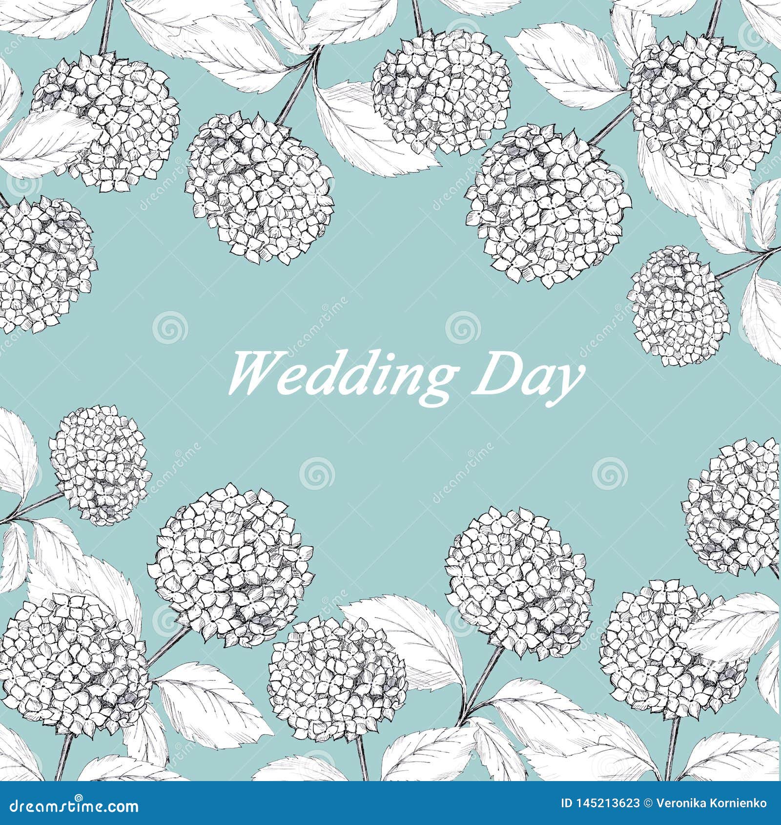 Hand Drawn Graphic Hydrangea Background. Stock Illustration ...