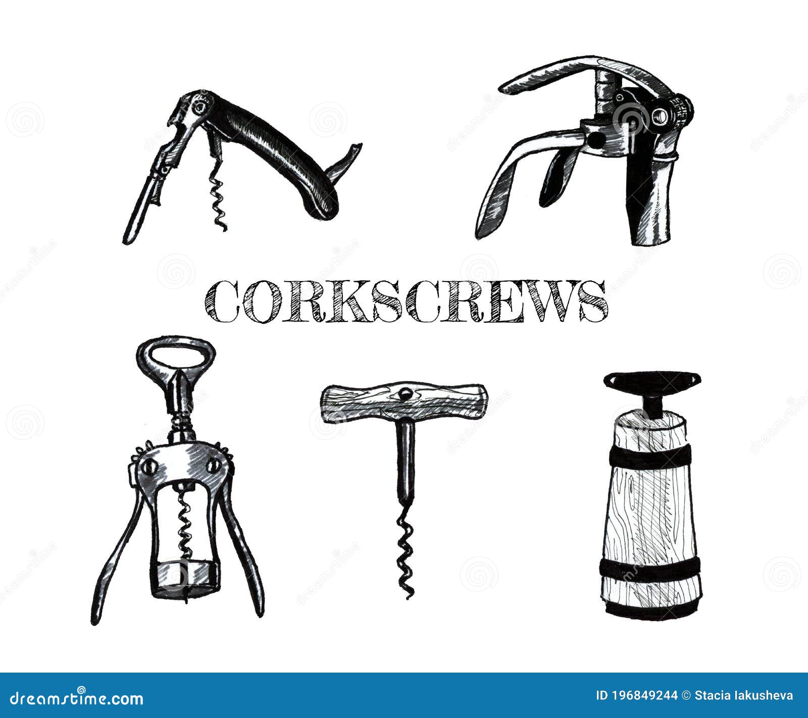 Five Hand Drawn Graphic Corkscrews Stock Illustration - Illustration of ...